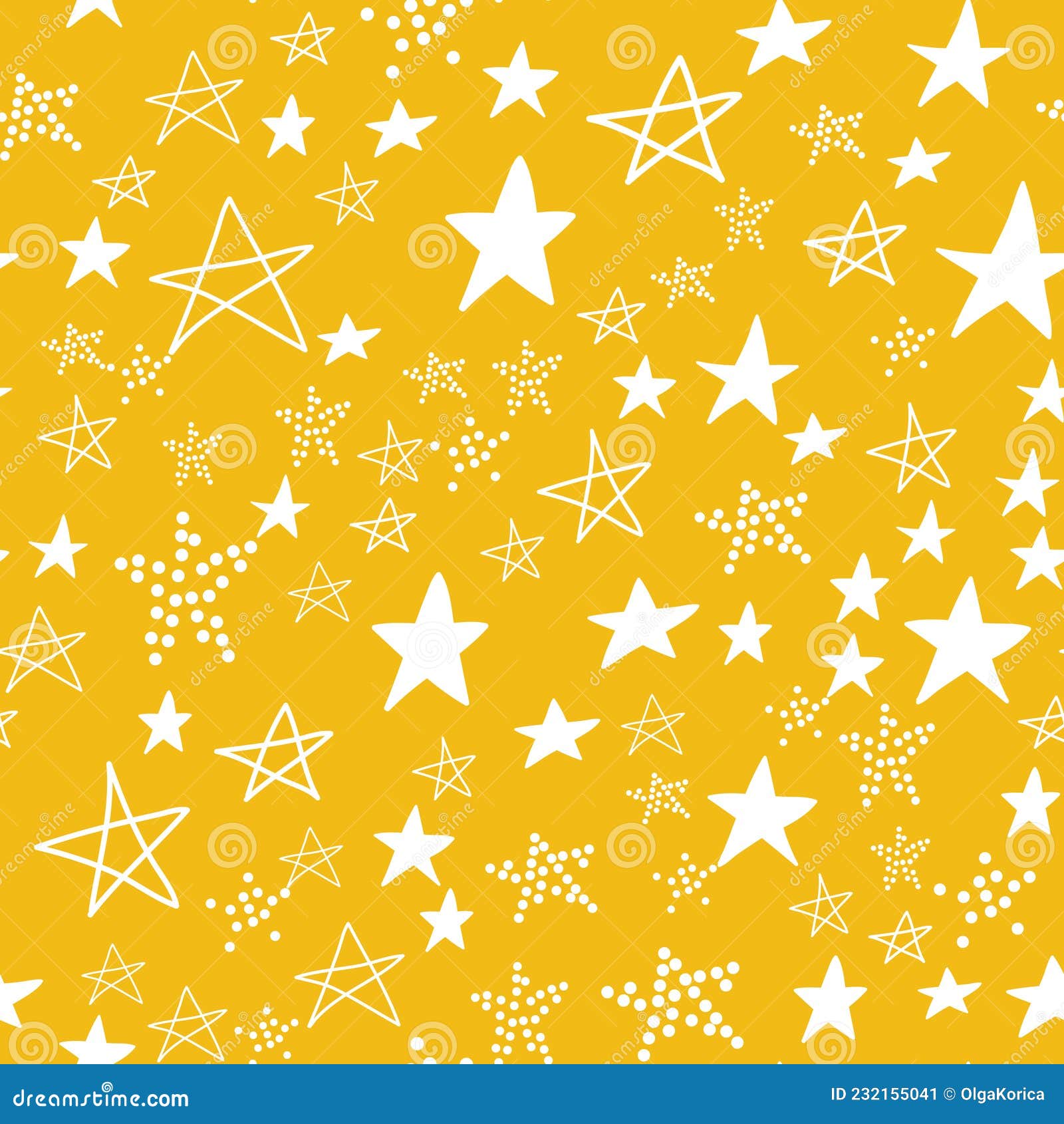Seamless Pattern, Star in Starfall Sky, Yellow White Design with Star ...