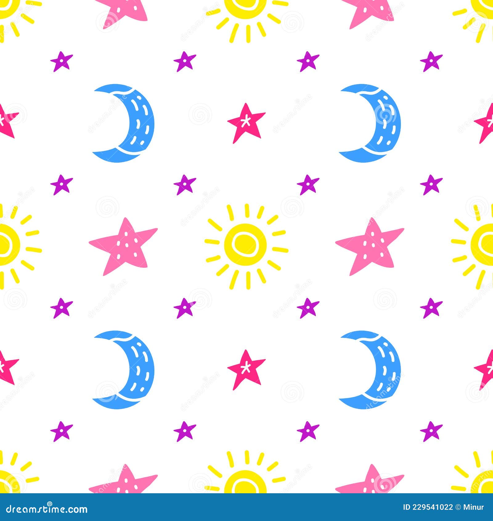 Seamless Pattern with Stars, Moon and Sun. Stock Vector - Illustration ...