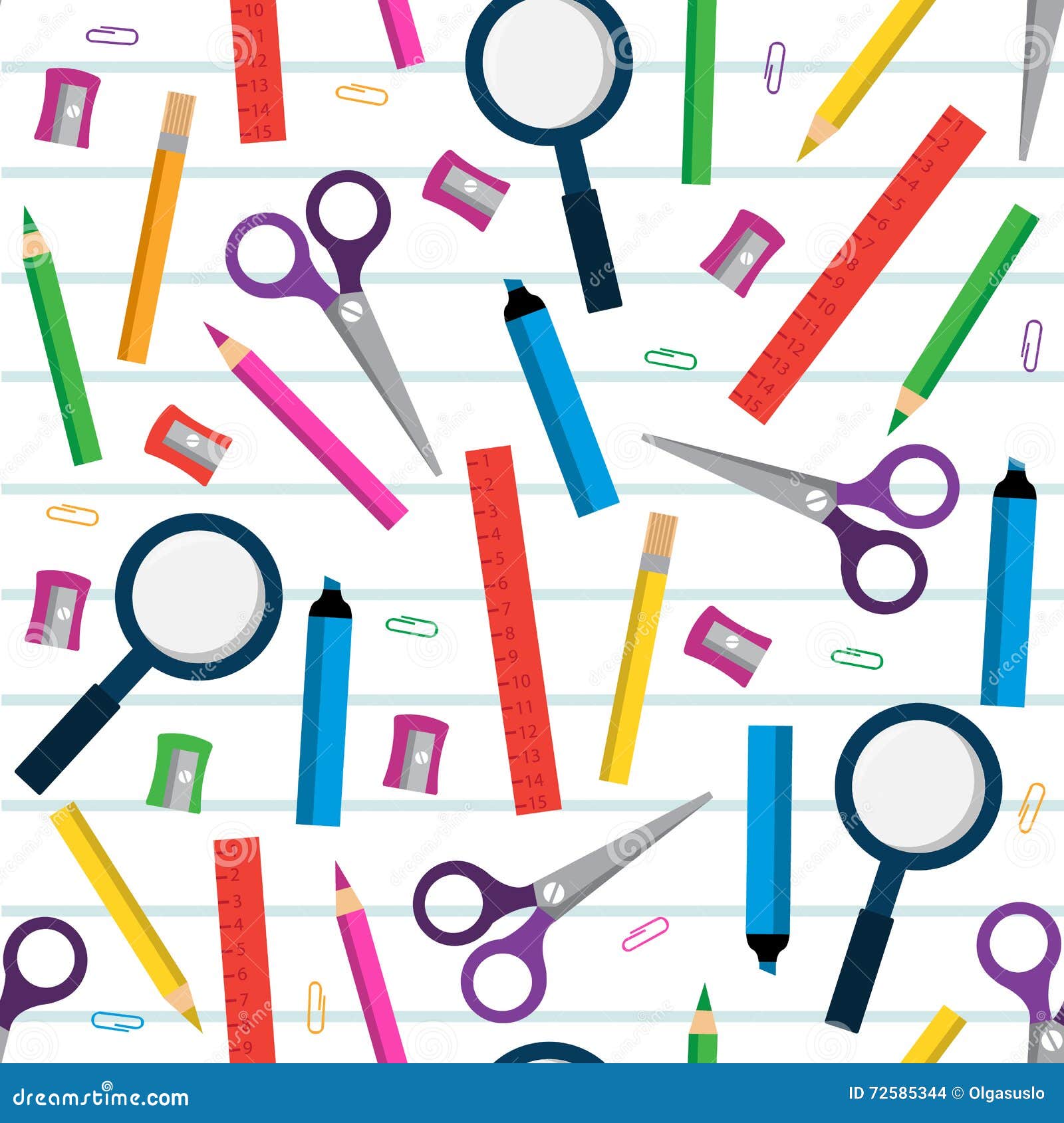 Seamless Pattern with Stationery Items Stock Vector - Illustration of ...
