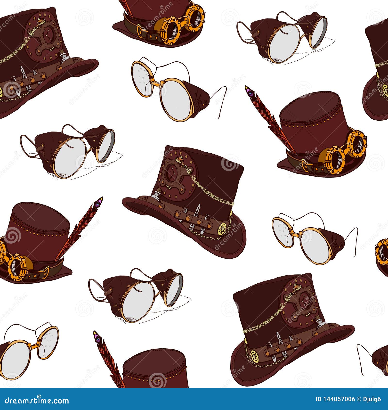Seamless Pattern Steampunk with Steampunk Top Hat Cylinder and Brass ...