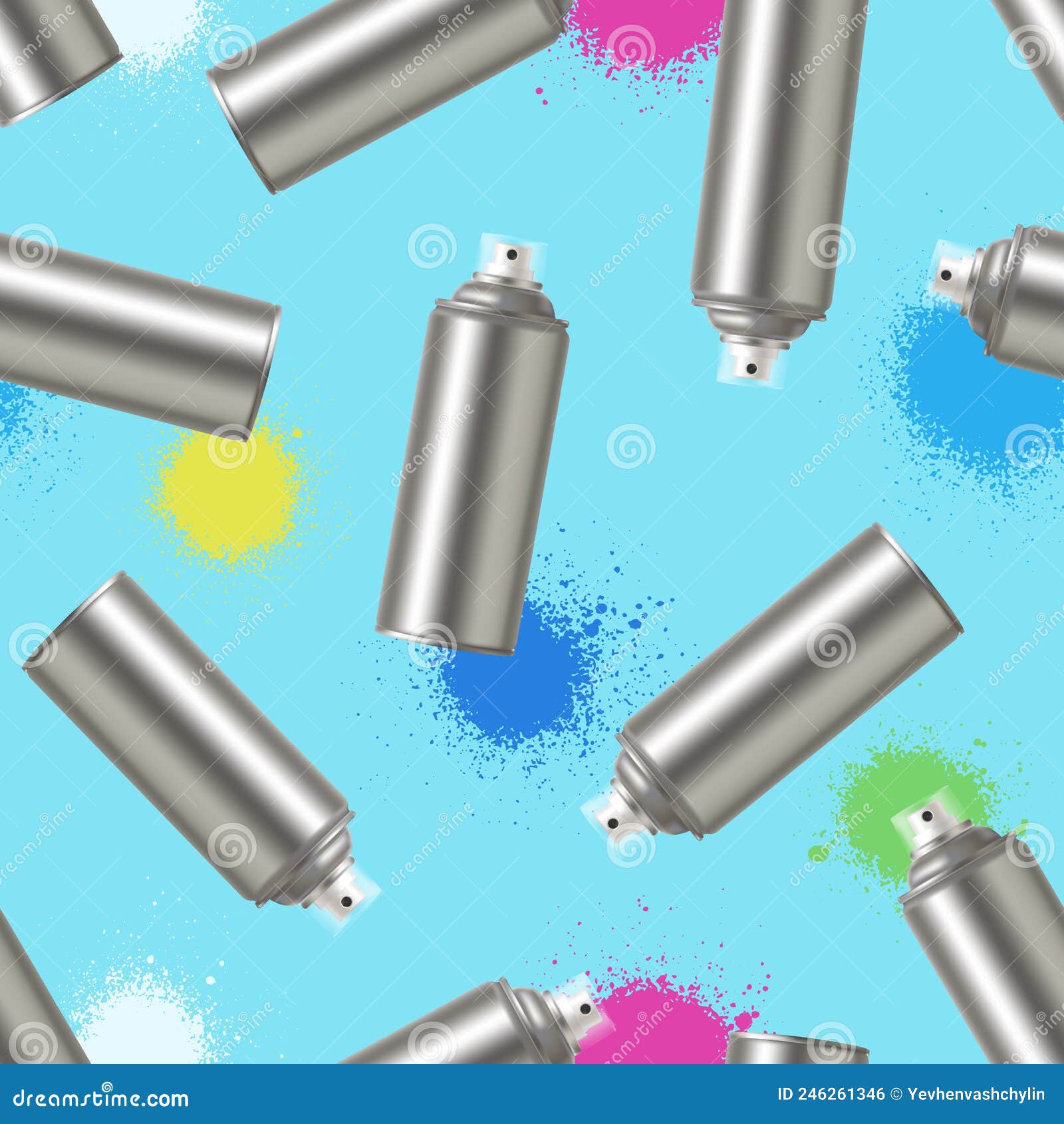 Seamless Pattern of Steel Spray Cans on a Bright Background with Spray ...