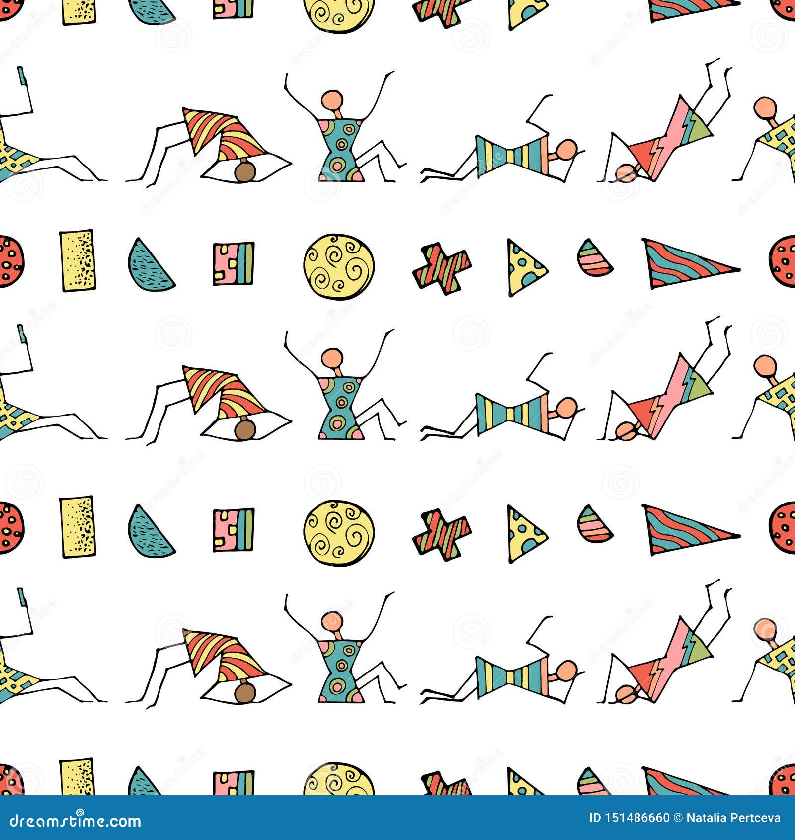 Seamless Pattern of Stick Figures. Includes Small Geometric Elements ...