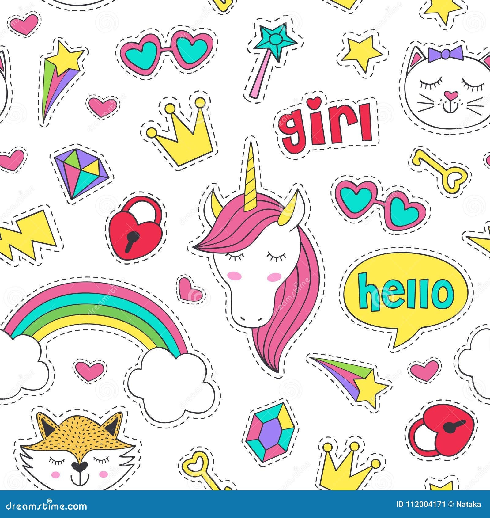Seamless Pattern with Stickers for Girl Editorial Photo - Illustration ...