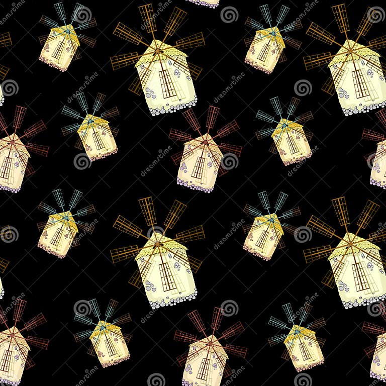 Seamless Pattern Stone Mill with 8 Blades. Vector Illustration Stock ...