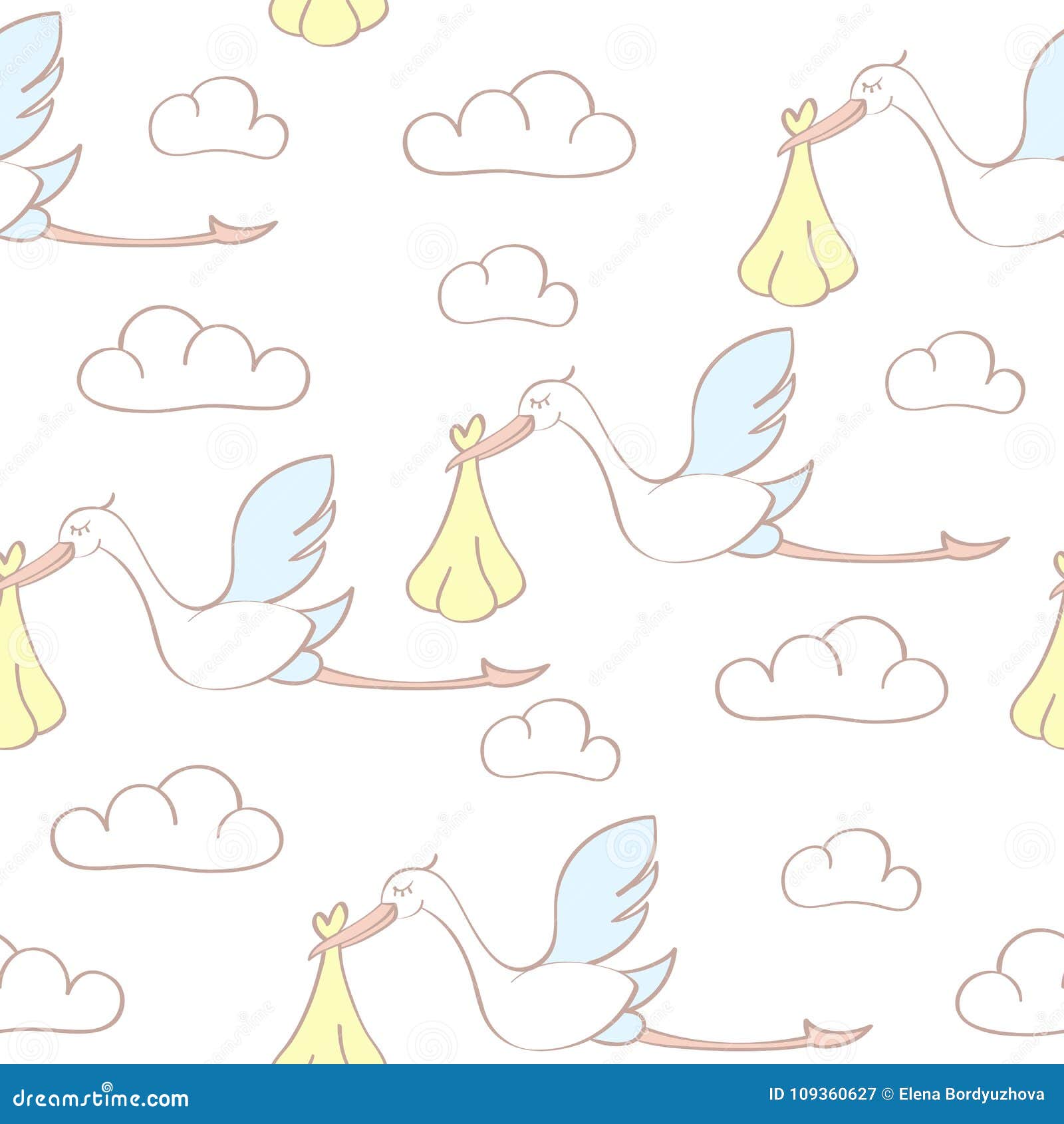 Seamless Pattern with Storks Carrying Babies Stock Vector ...