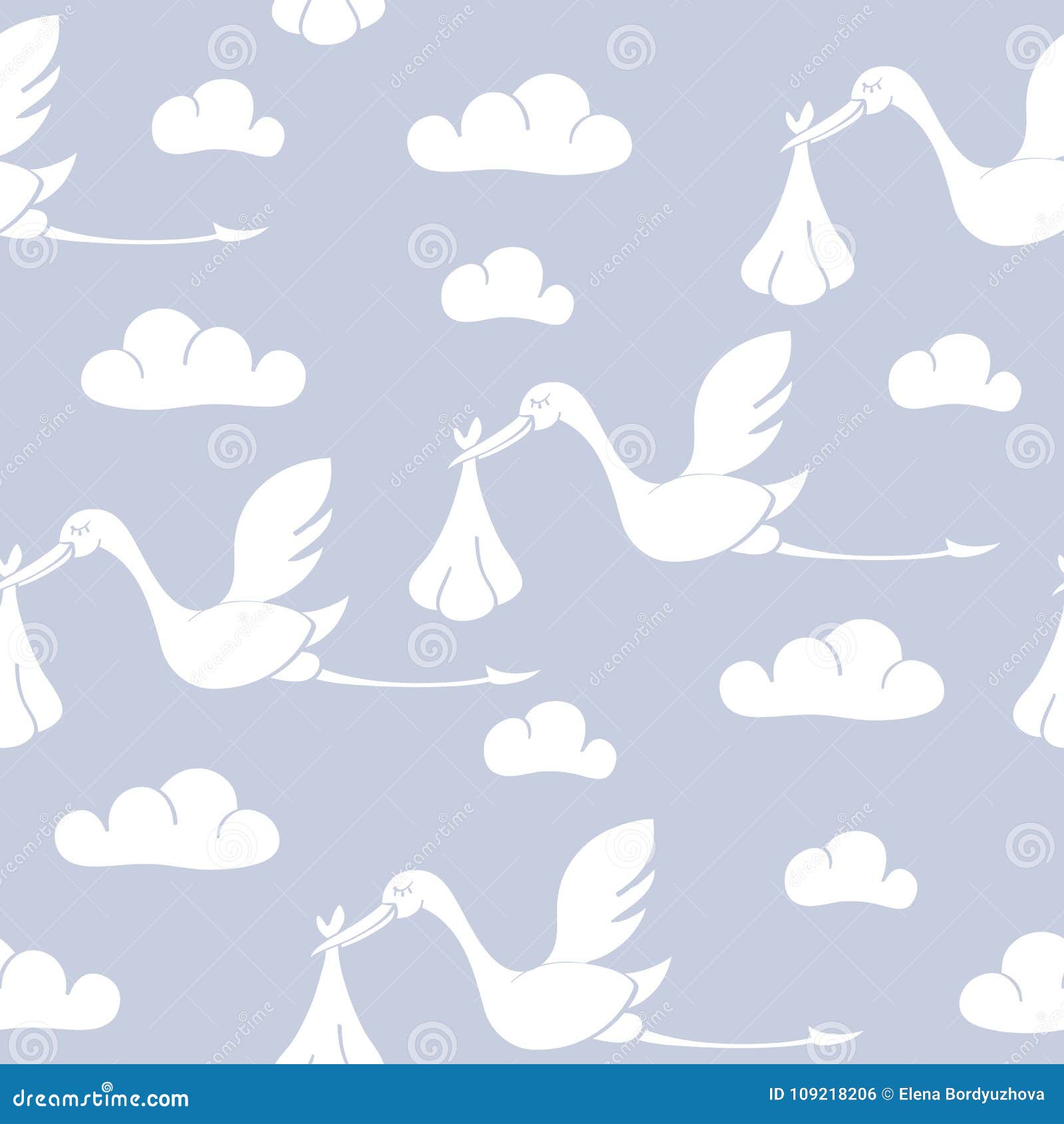 Seamless Pattern with Storks Carrying Babies Stock Vector ...