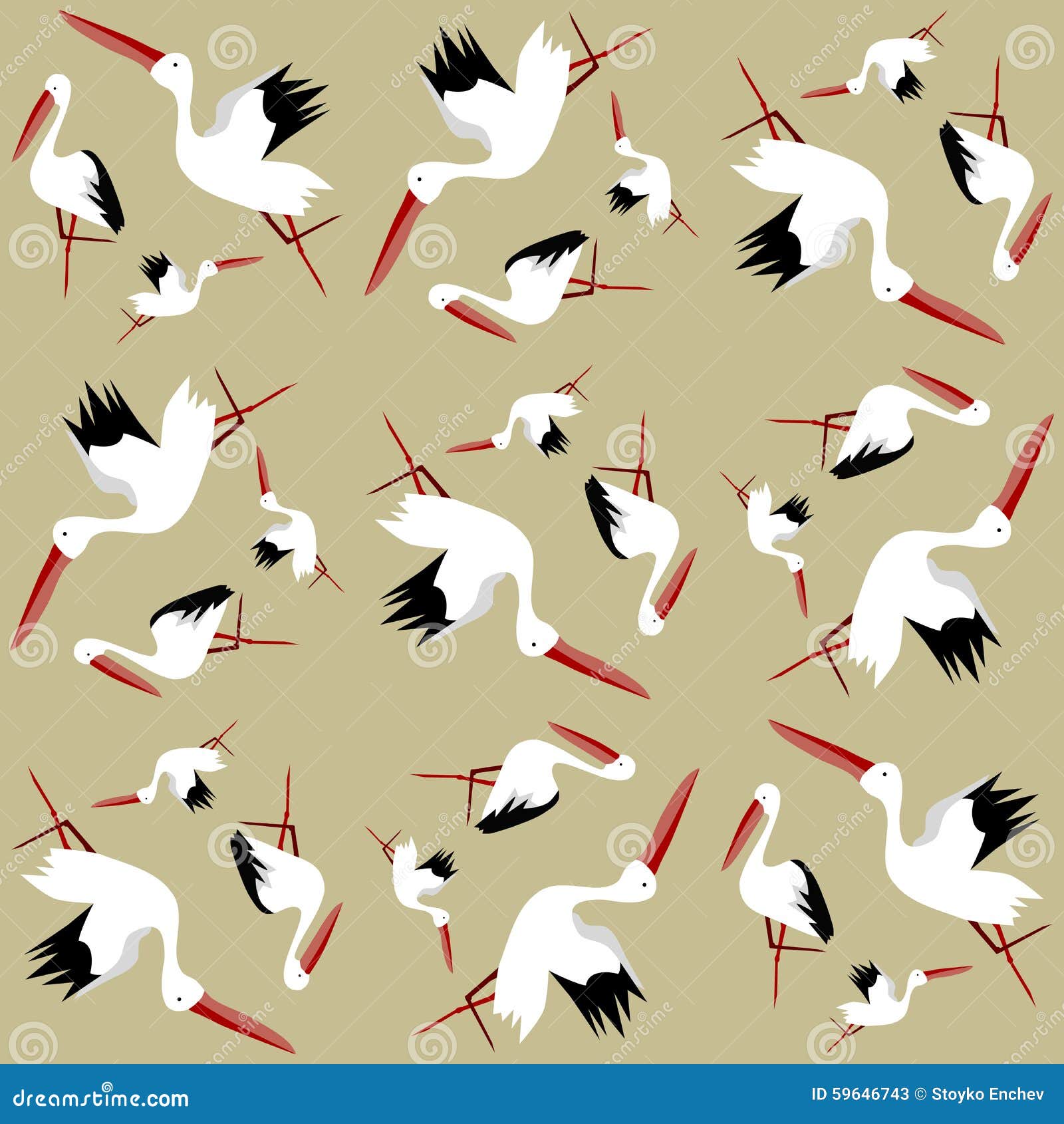 Seamless pattern of storks stock vector. Illustration of vector - 59646743