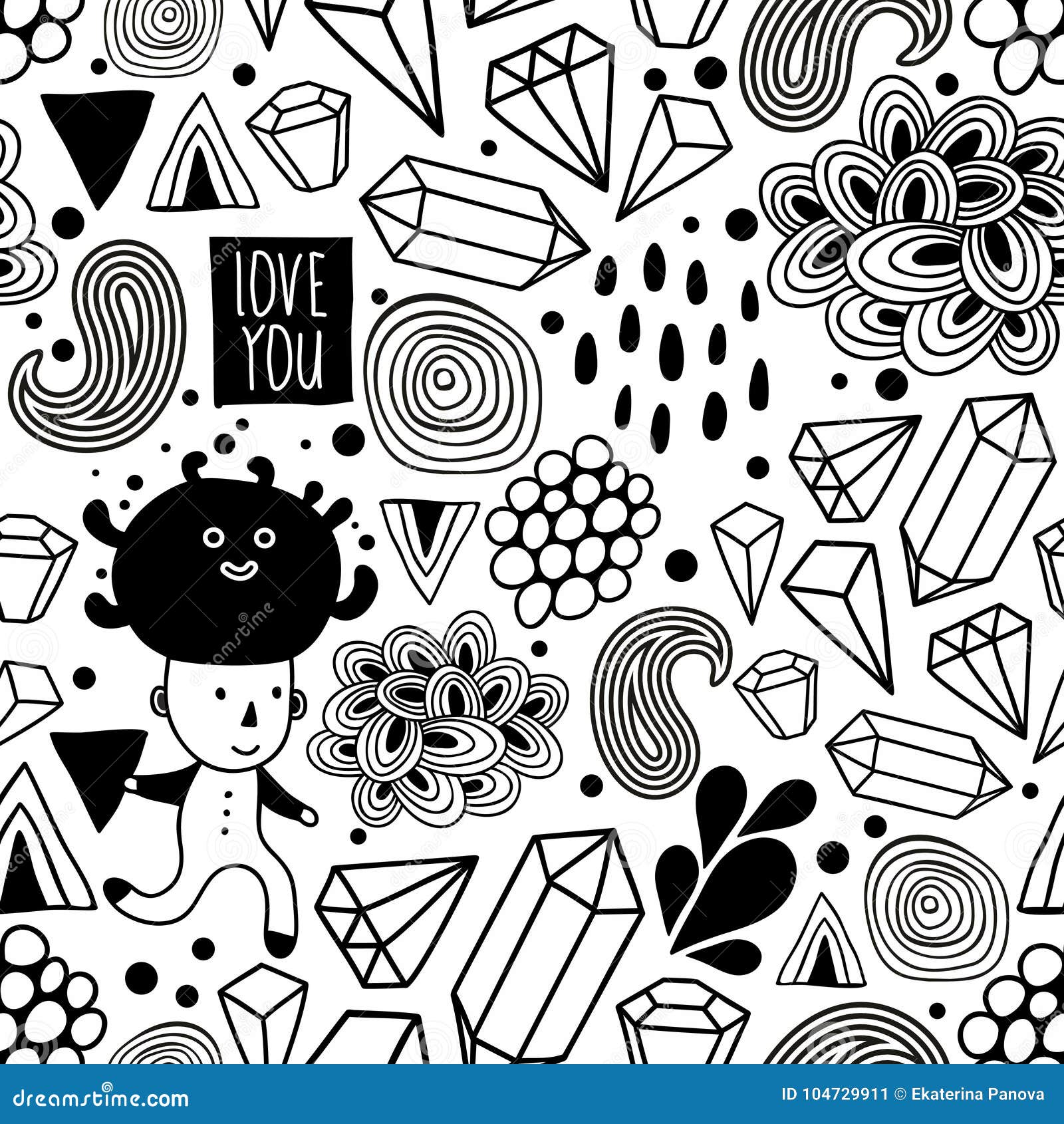 Seamless Pattern with Strange Creatures in Black and White Colors ...