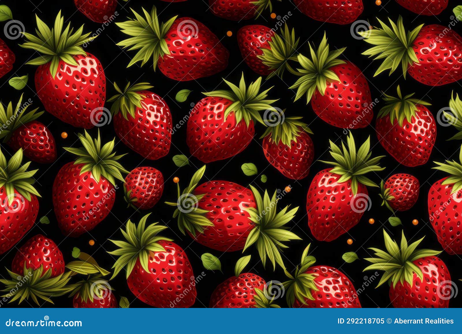 Seamless Pattern with Strawberries on Black Background Stock ...