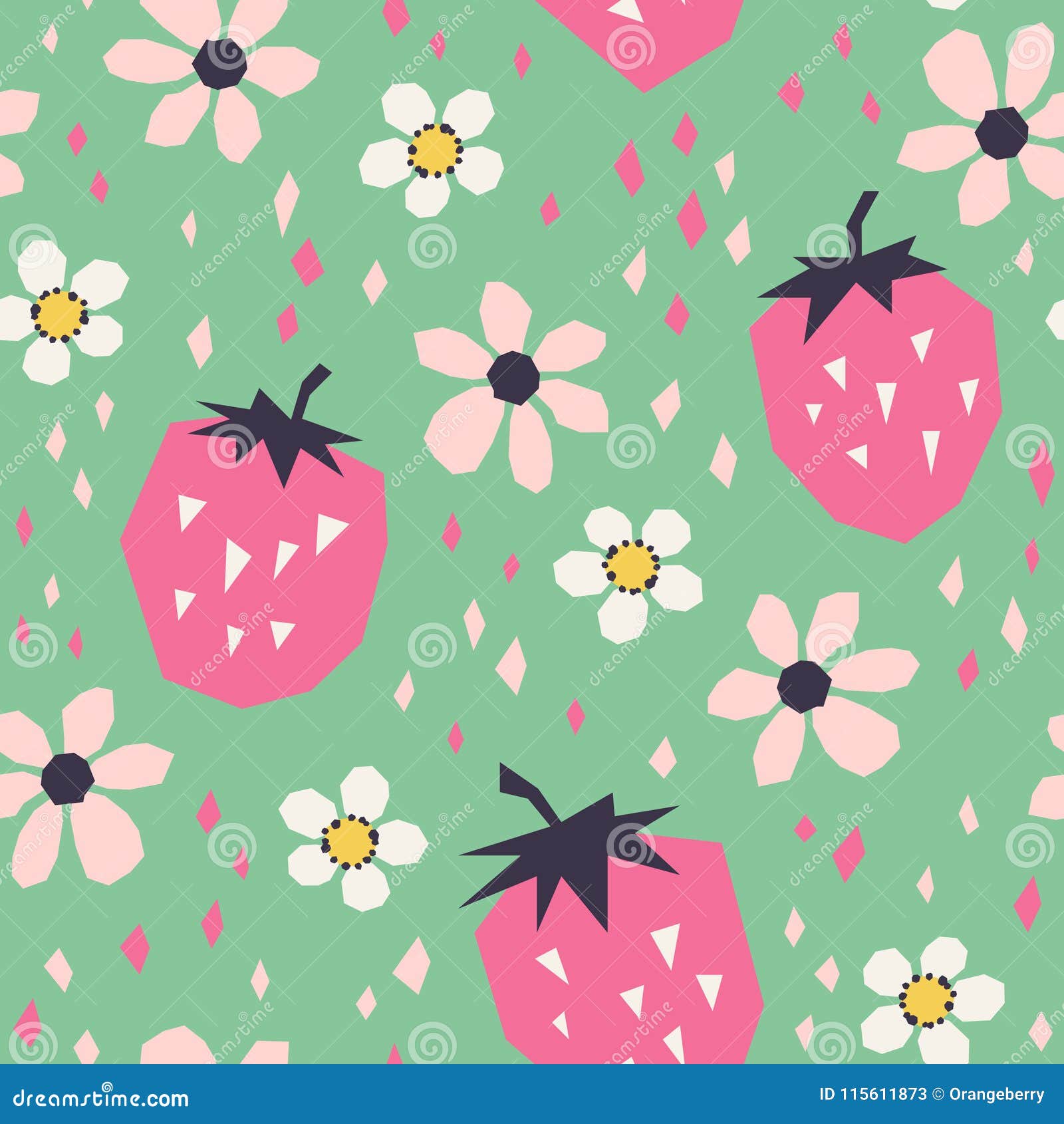 Seamless Pattern with Strawberries and Flowers Stock Vector ...
