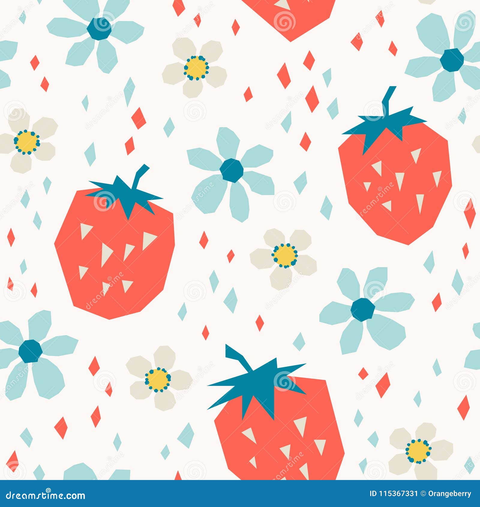 Seamless Pattern with Strawberries and Flowers Stock Vector ...