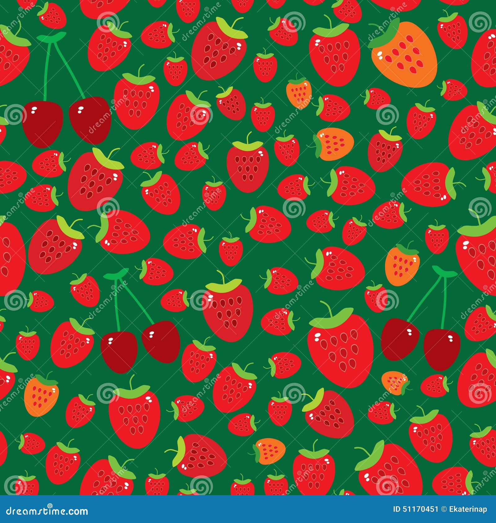 Seamless Pattern with Strawberries on Green Background. Vector Stock ...