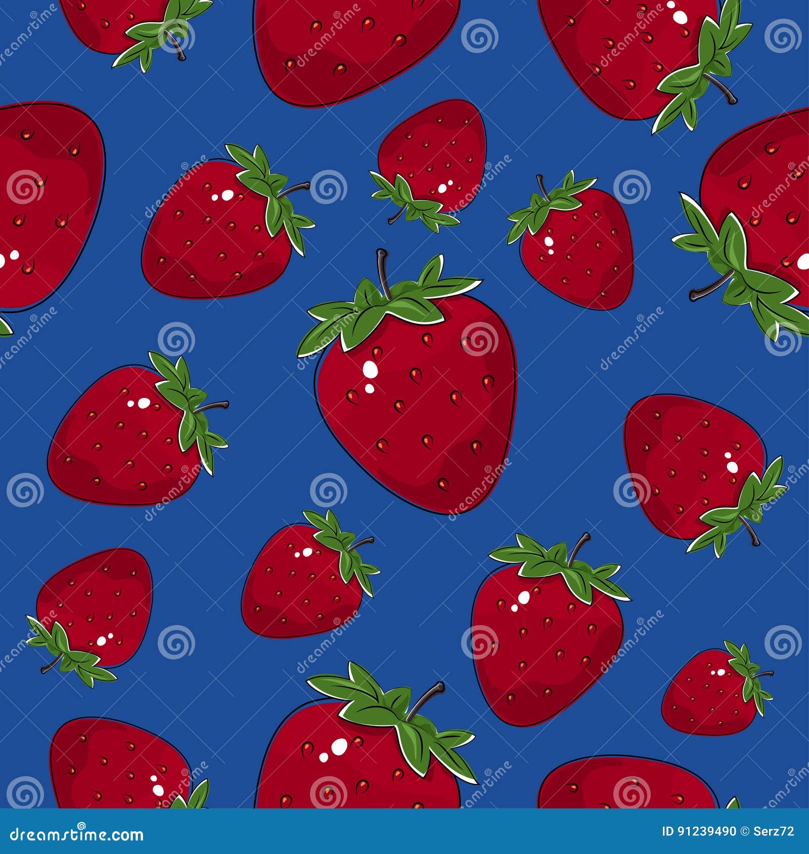 Seamless Pattern ,Strawberry on Blue Background Stock Illustration ...