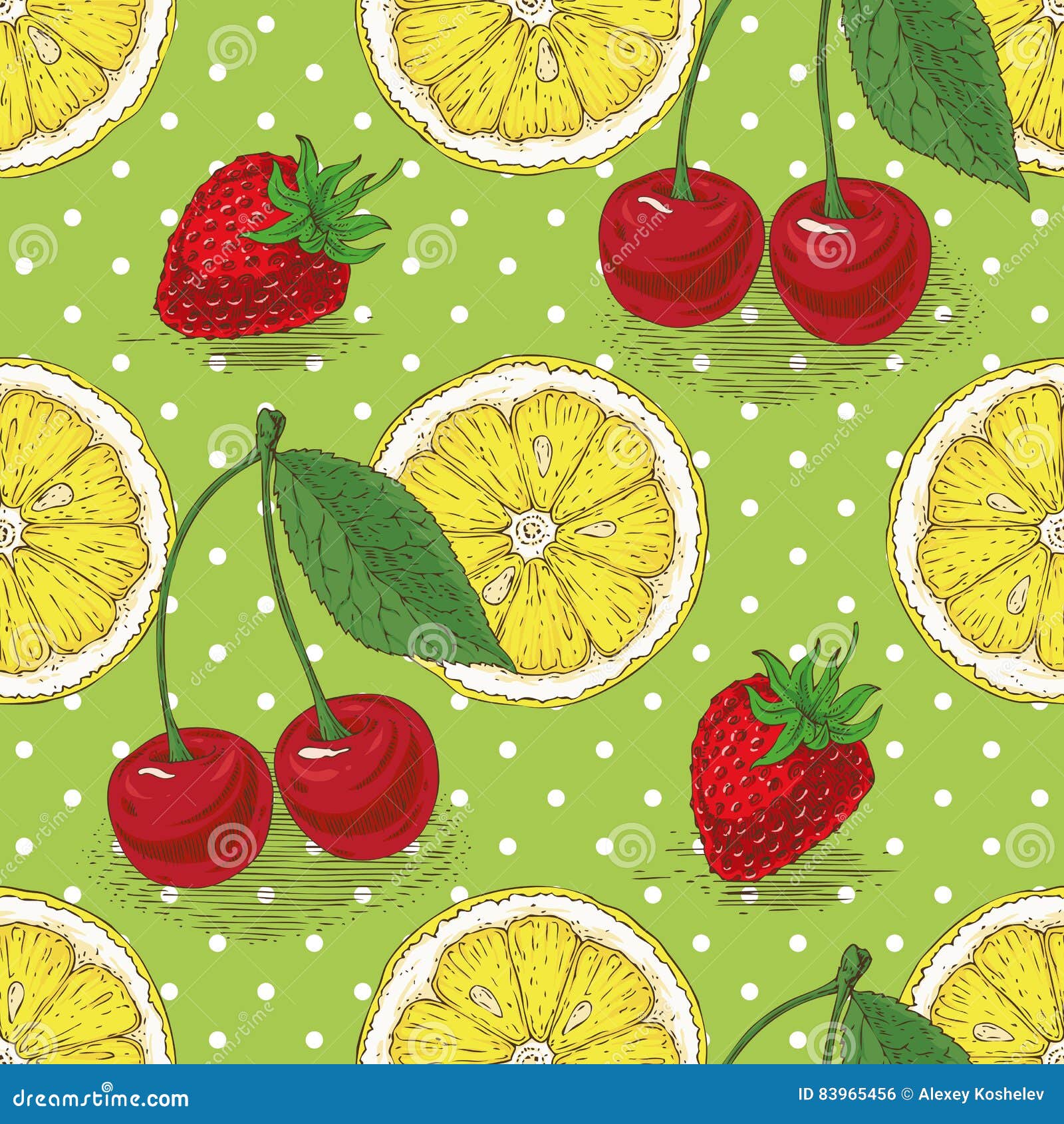 Seamless Pattern with Strawberry, Cherry and Lemon Slices Stock Vector ...