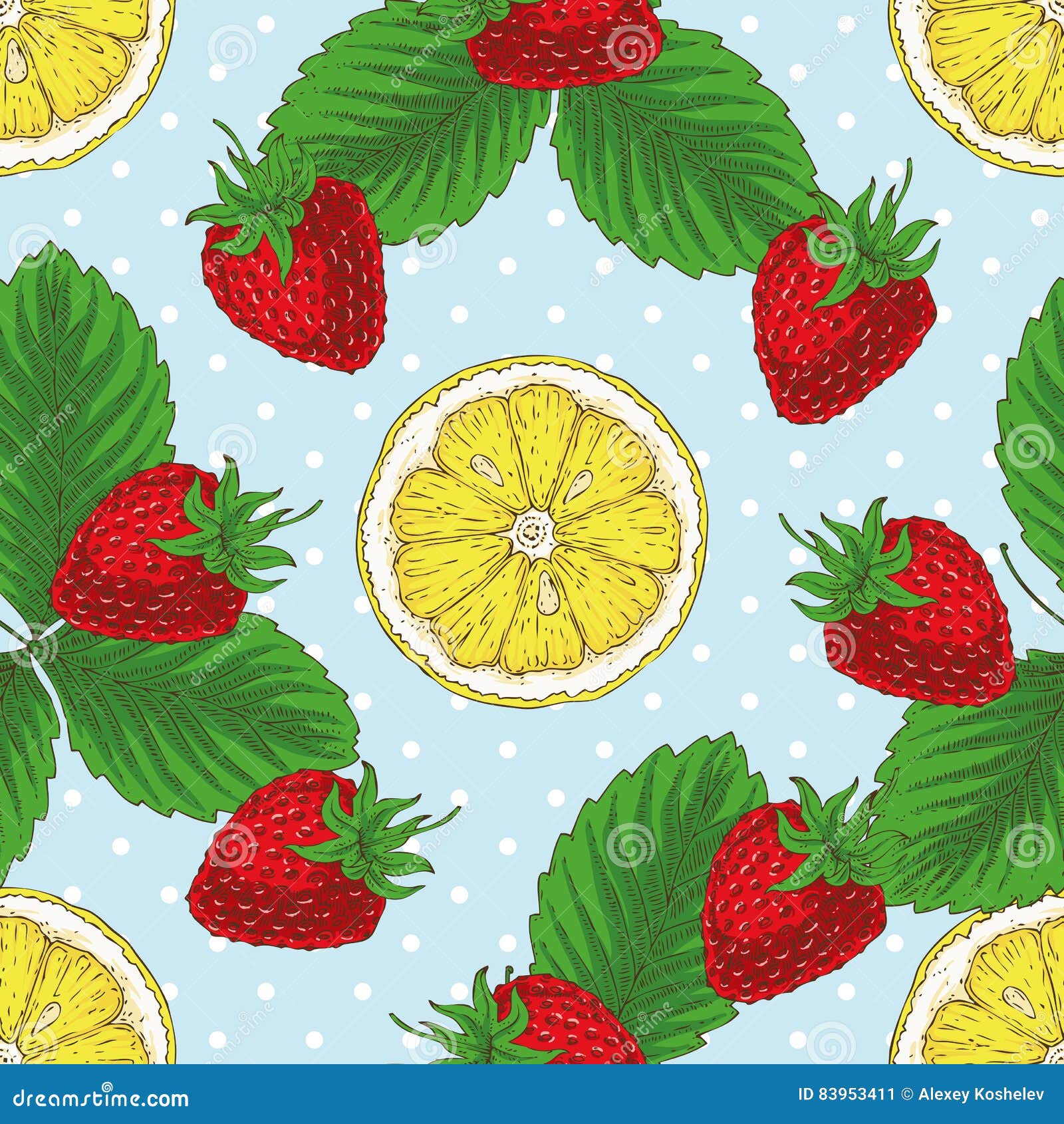Seamless Pattern with Strawberry and Lemon Slices Stock Vector ...