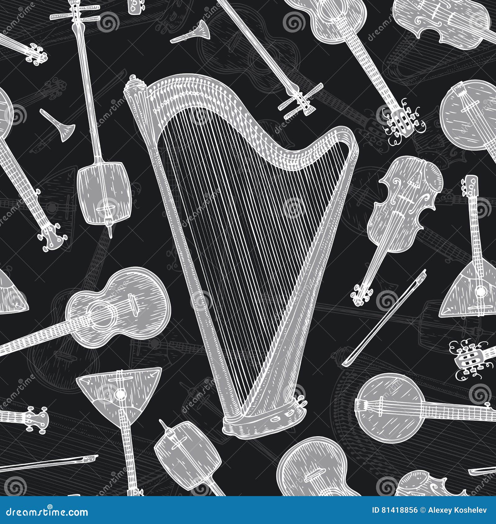 Seamless Pattern. String Musical Instruments Stock Illustration ...