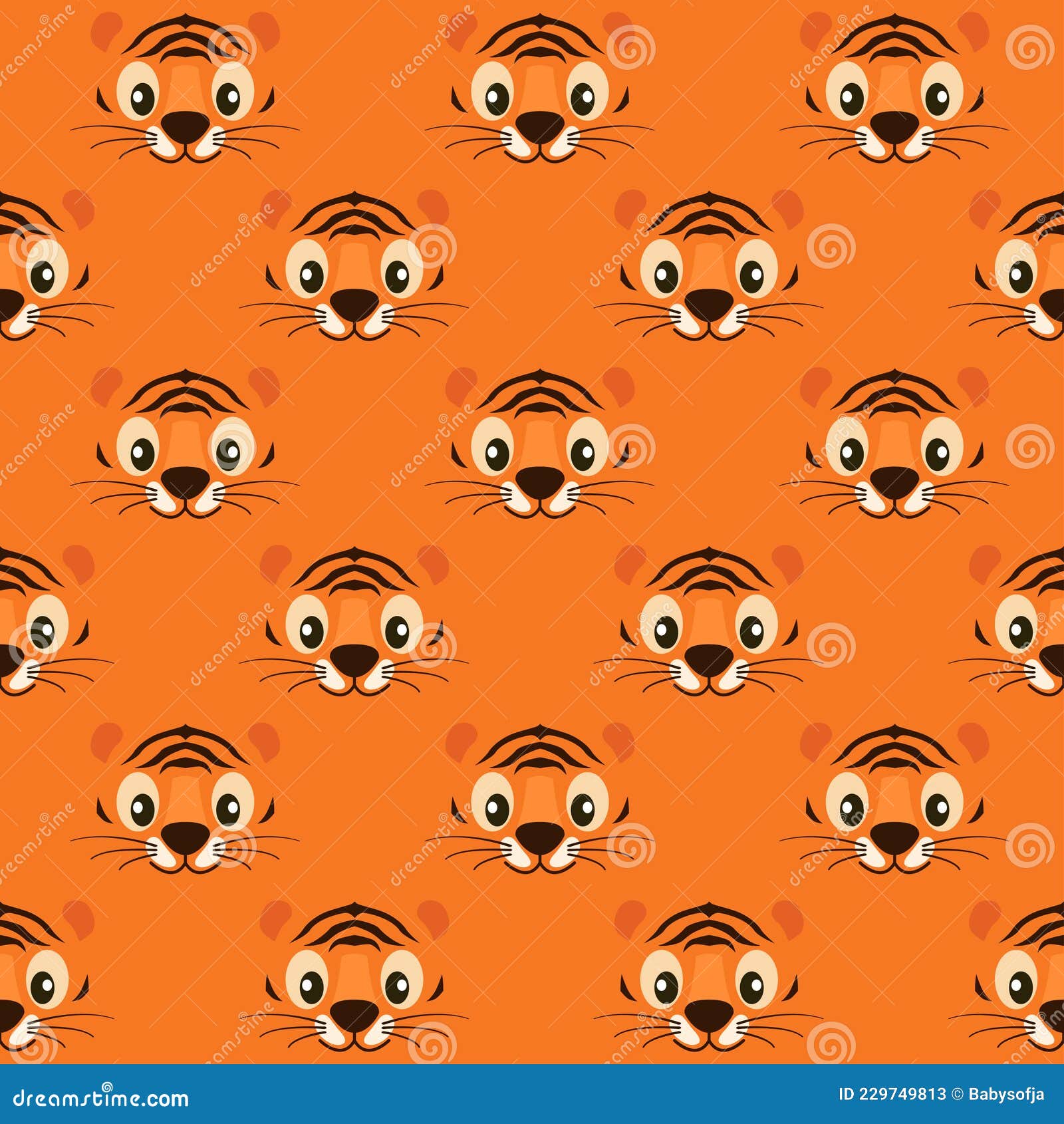 Seamless Pattern Striped Cute Tiger Face for Wallpaper. Stock Vector ...
