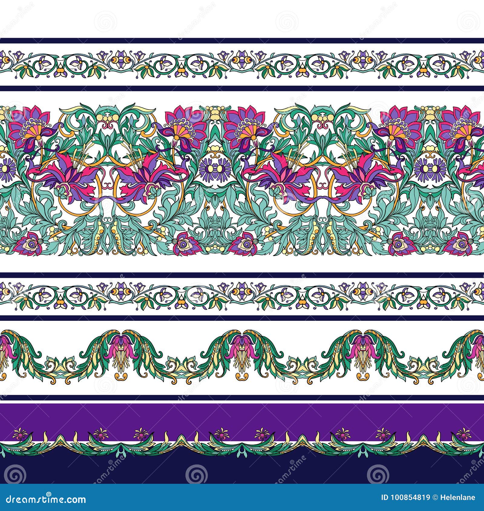 Seamless Pattern with Stripes and Medieval Floral Pattern. Stock Vector ...