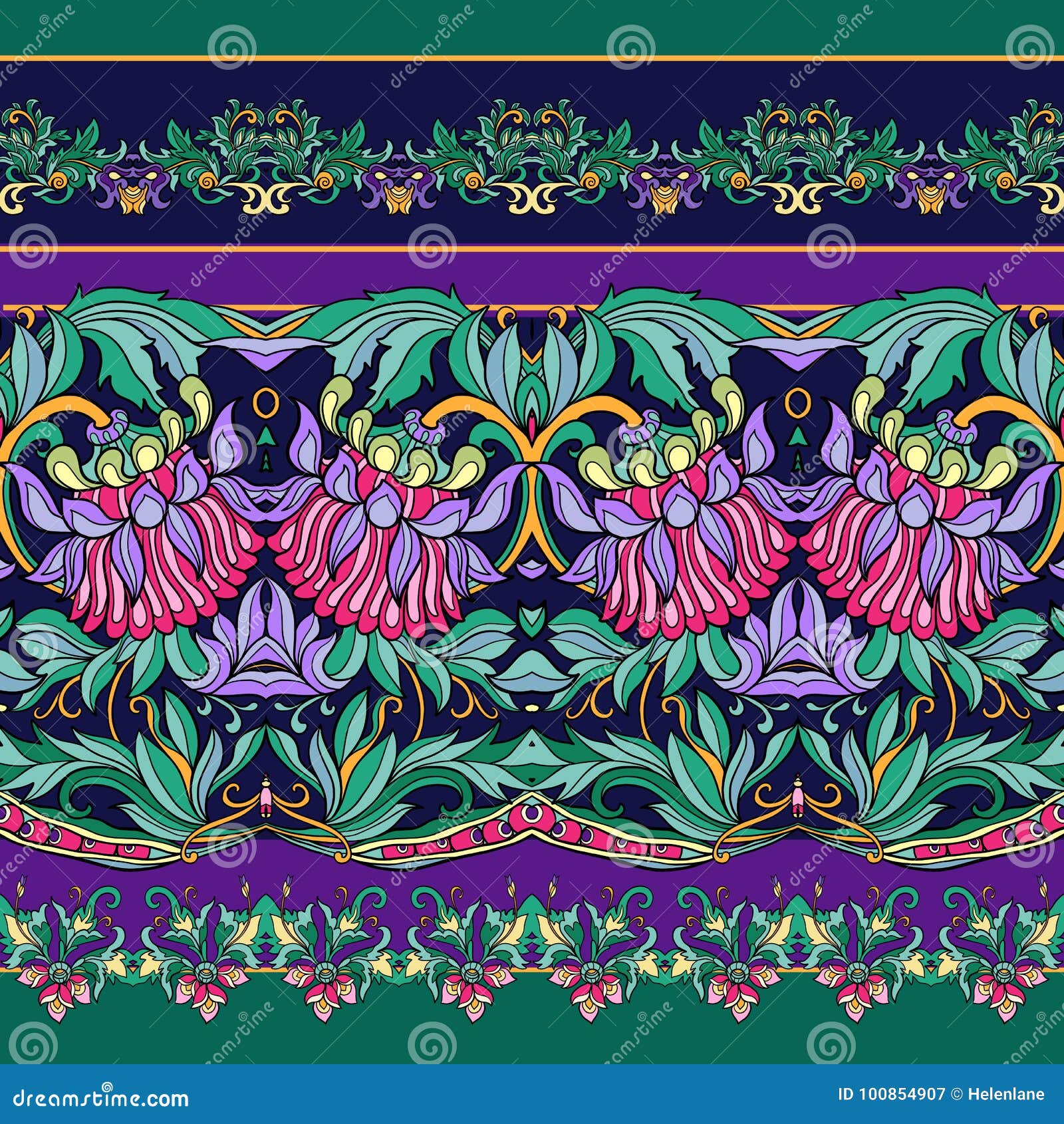 Seamless Pattern with Stripes and Medieval Floral Pattern. Stock Vector ...