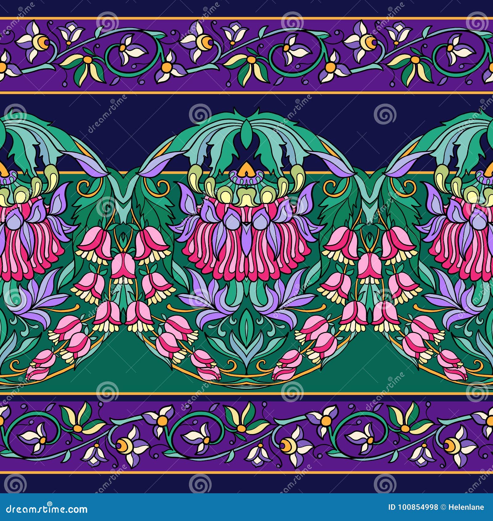 Seamless Pattern with Stripes and Medieval Floral Pattern. Stock Vector ...