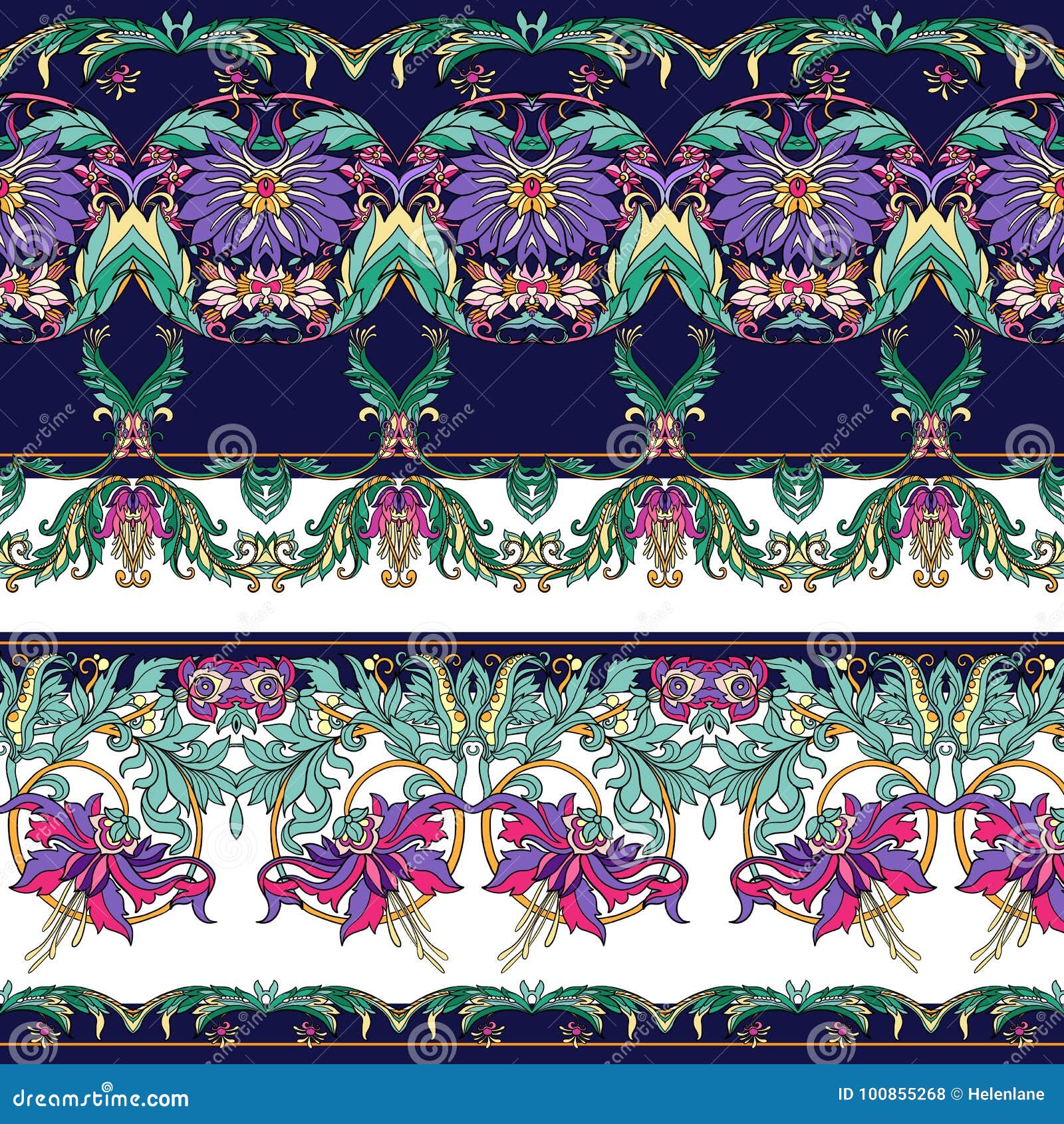 Seamless Pattern with Stripes and Medieval Floral Pattern. Stock Vector ...