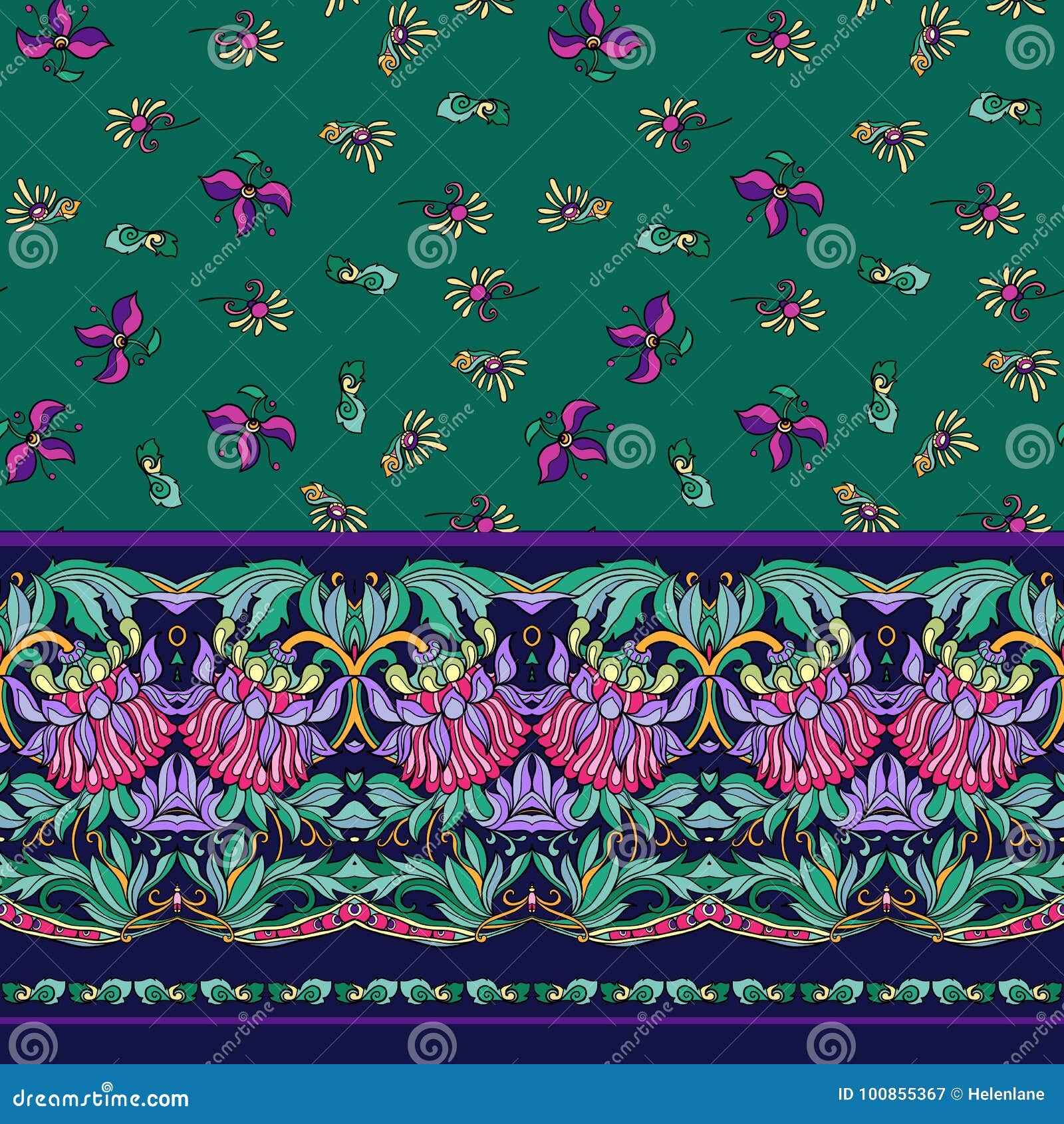 Seamless Pattern with Stripes and Medieval Floral Pattern. Stock Vector ...