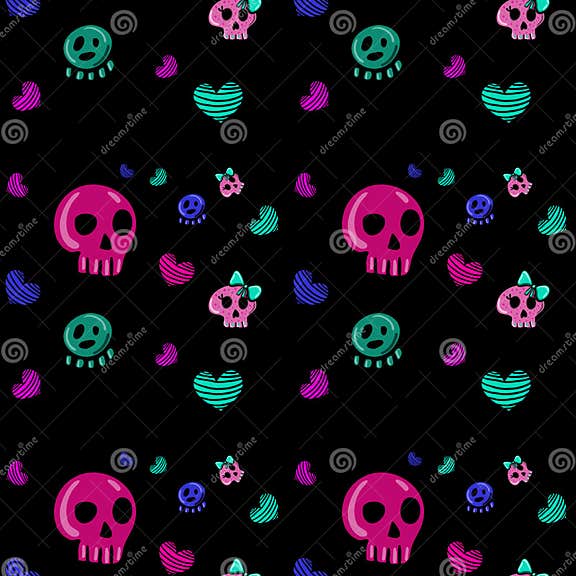 Seamless Pattern in the Style of Emo Skull. Stock Illustration ...