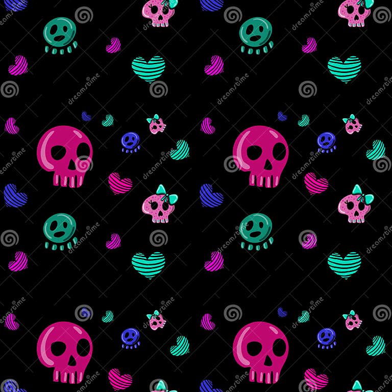 Seamless Pattern in the Style of Emo Skull. Stock Illustration ...