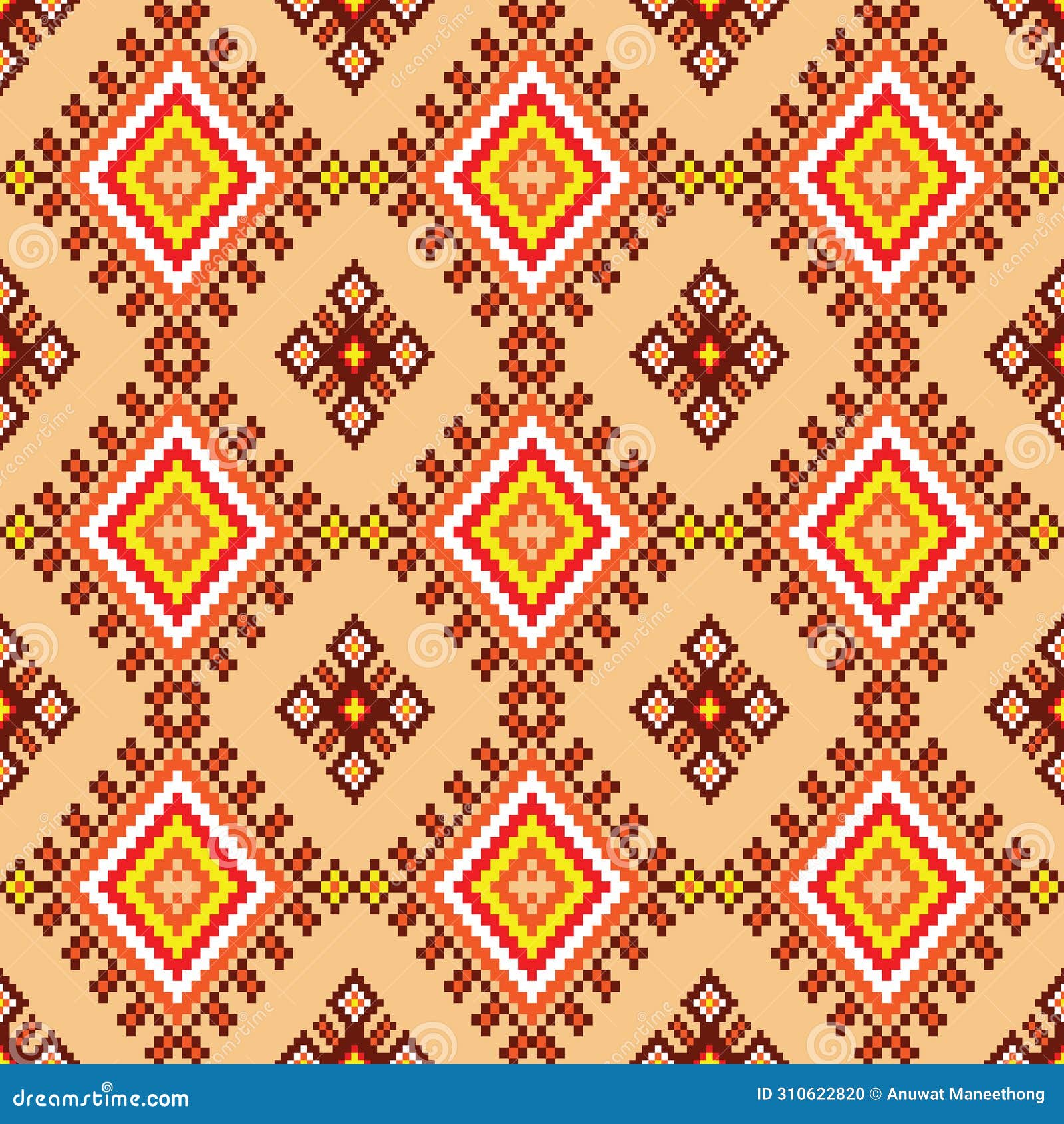 Seamless Pattern in the Style of Native Americans. it Features Red, Orange, and Yellow Geometric ...