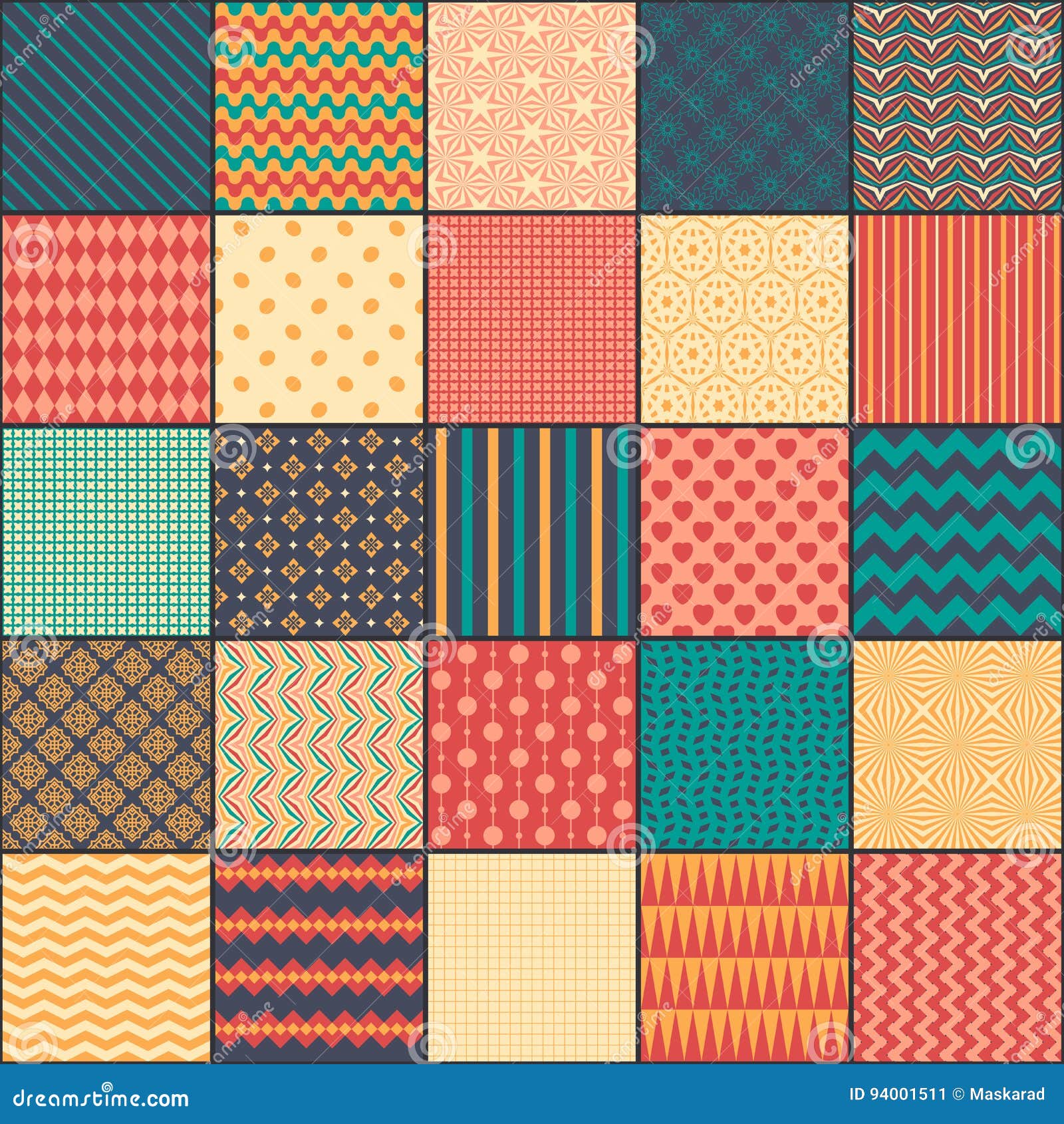 Seamless Pattern in Style of Patchwork, Vector. Stock Vector - Illustration of wave, decorative ...