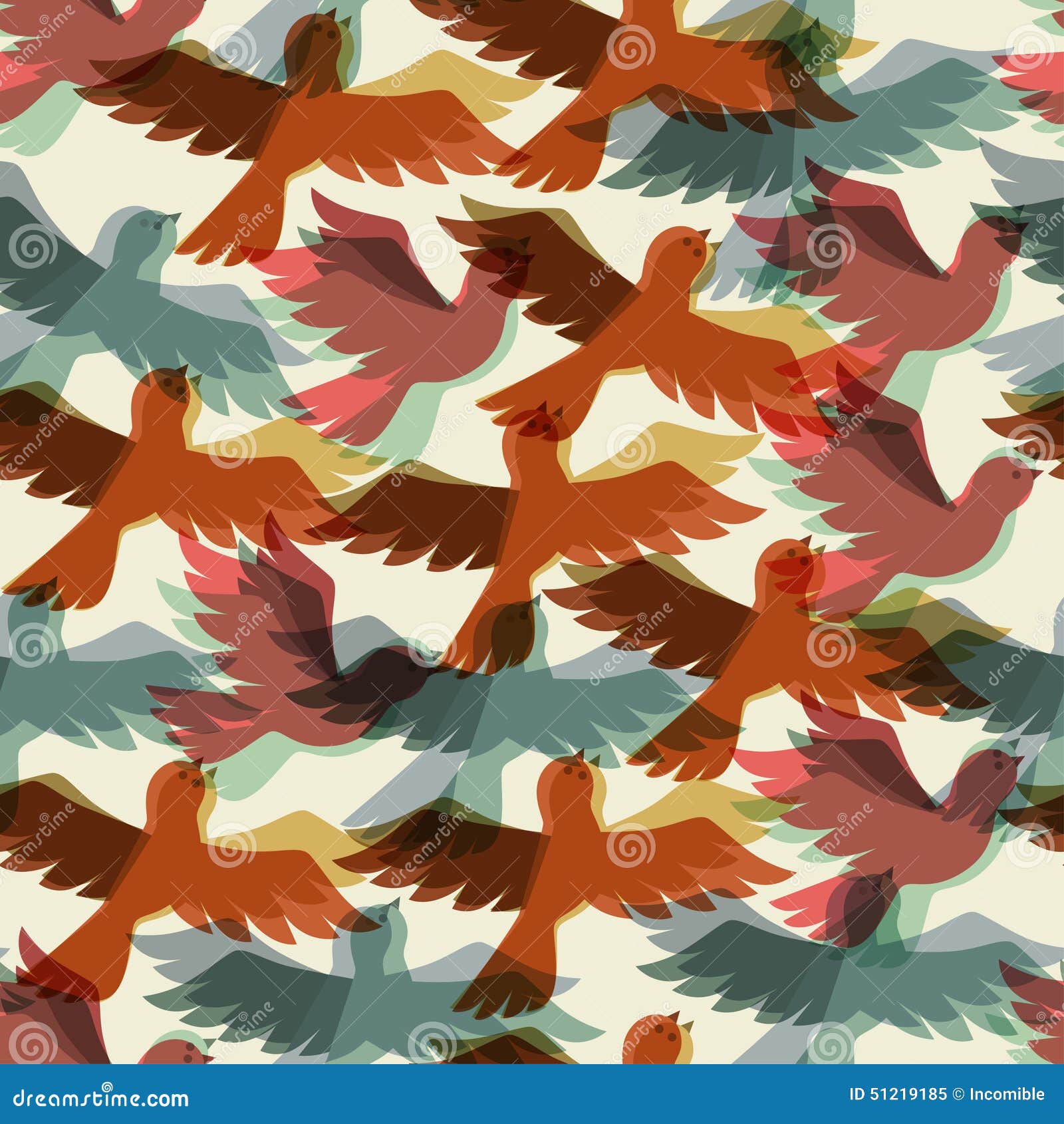 Seamless Pattern with Stylized Color Flying Birds Stock Vector ...