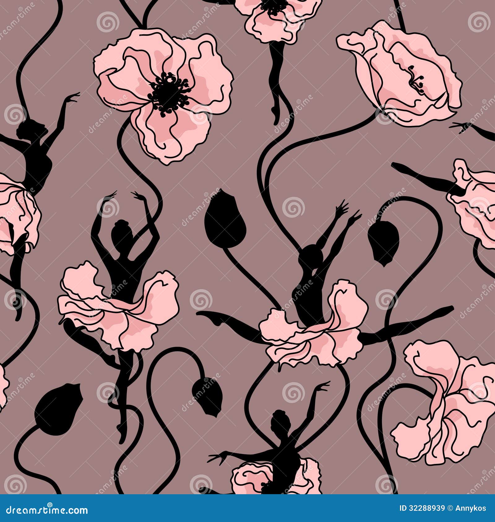 Seamless Pattern of Stylized Dance of Flowers Stock Vector ...