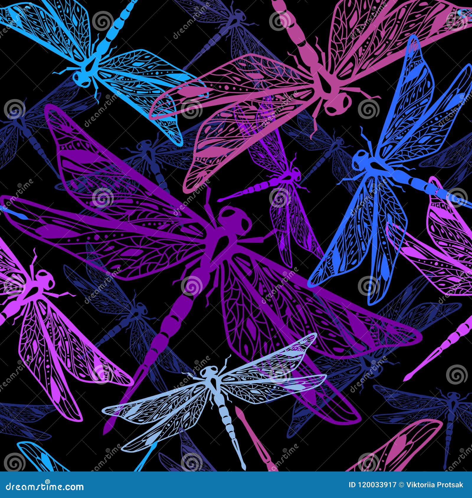 Seamless Pattern with Stylized Dragonflies Stock Vector - Illustration ...