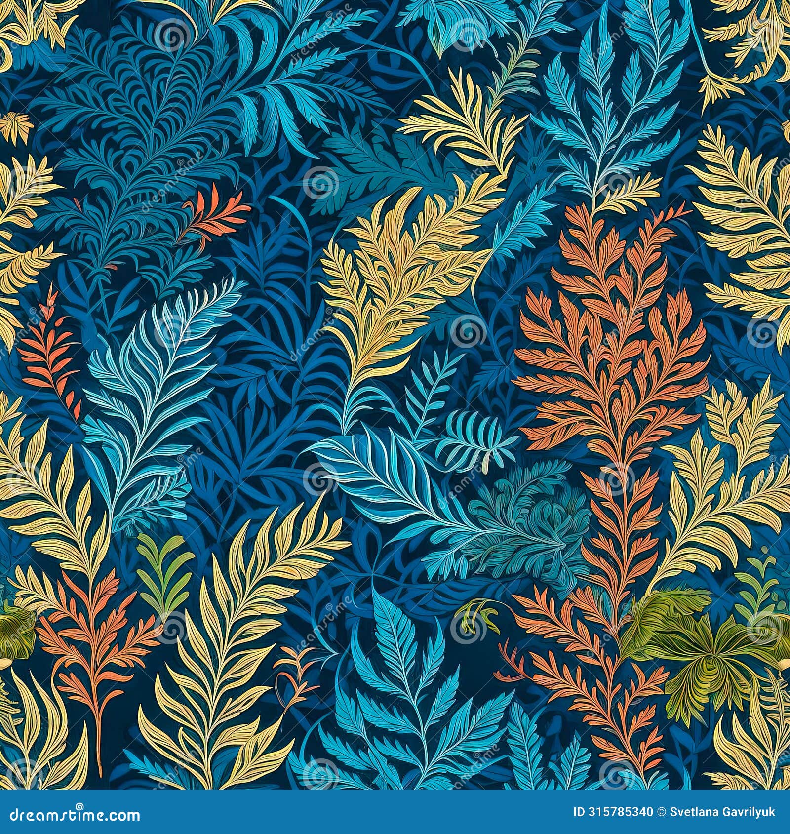 Seamless Pattern with Stylized Exotic Leaves for Vintage Victorian ...