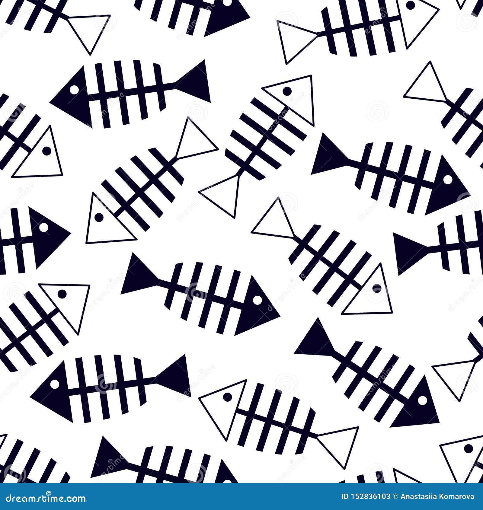 Seamless Pattern with Stylized Fish Bones. Stock Vector - Illustration ...