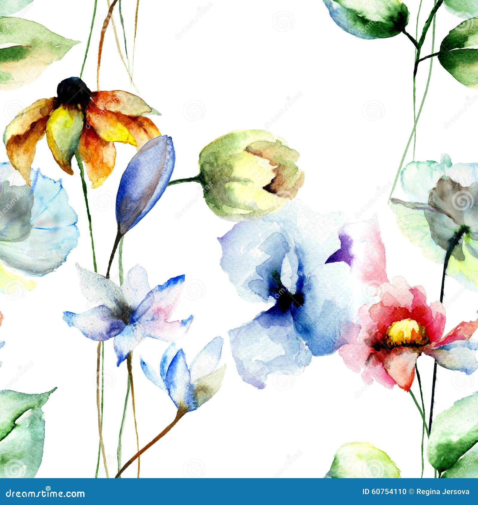 Seamless Pattern with Stylized Flowers Stock Illustration ...