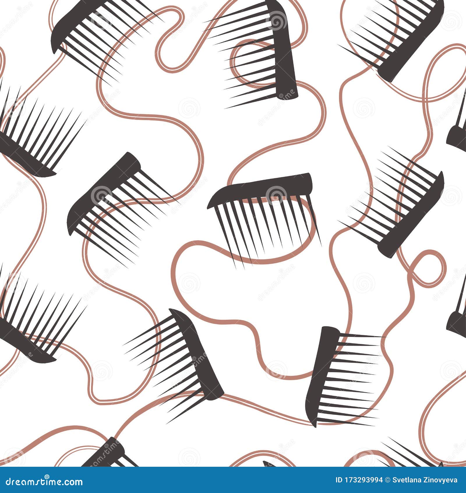 Seamless Pattern with Stylized Hair Comb and Curly Thread Stock Vector ...