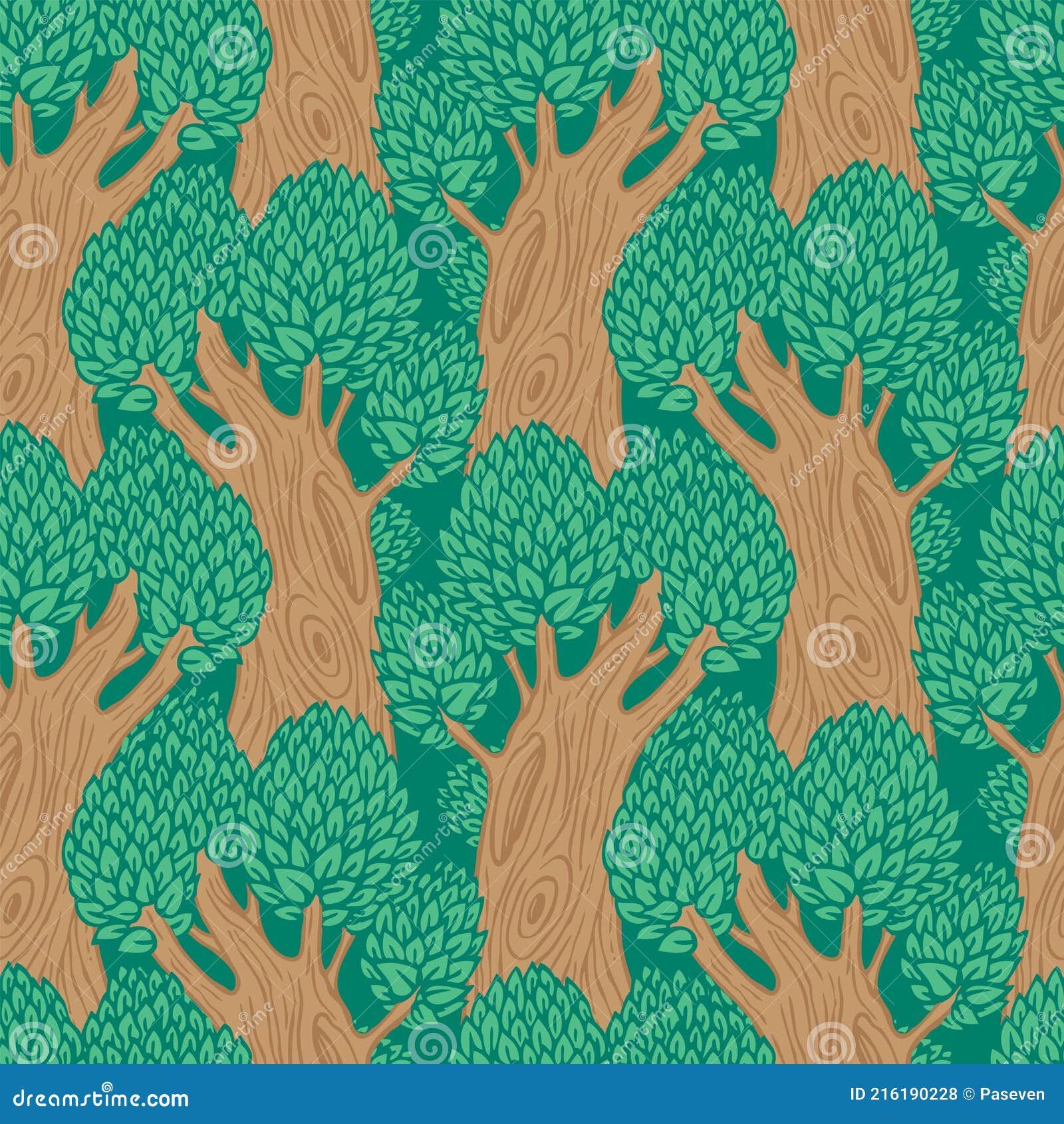 Seamless Pattern with Stylized Old Deciduous Trees Stock Vector ...