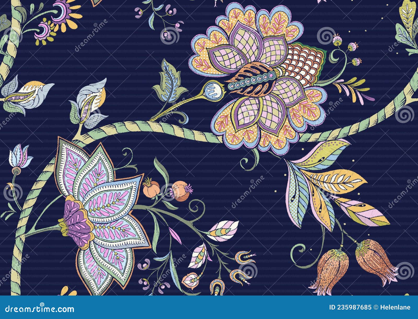 Seamless Pattern with Stylized Ornamental Flowers in Retro, Vintage ...