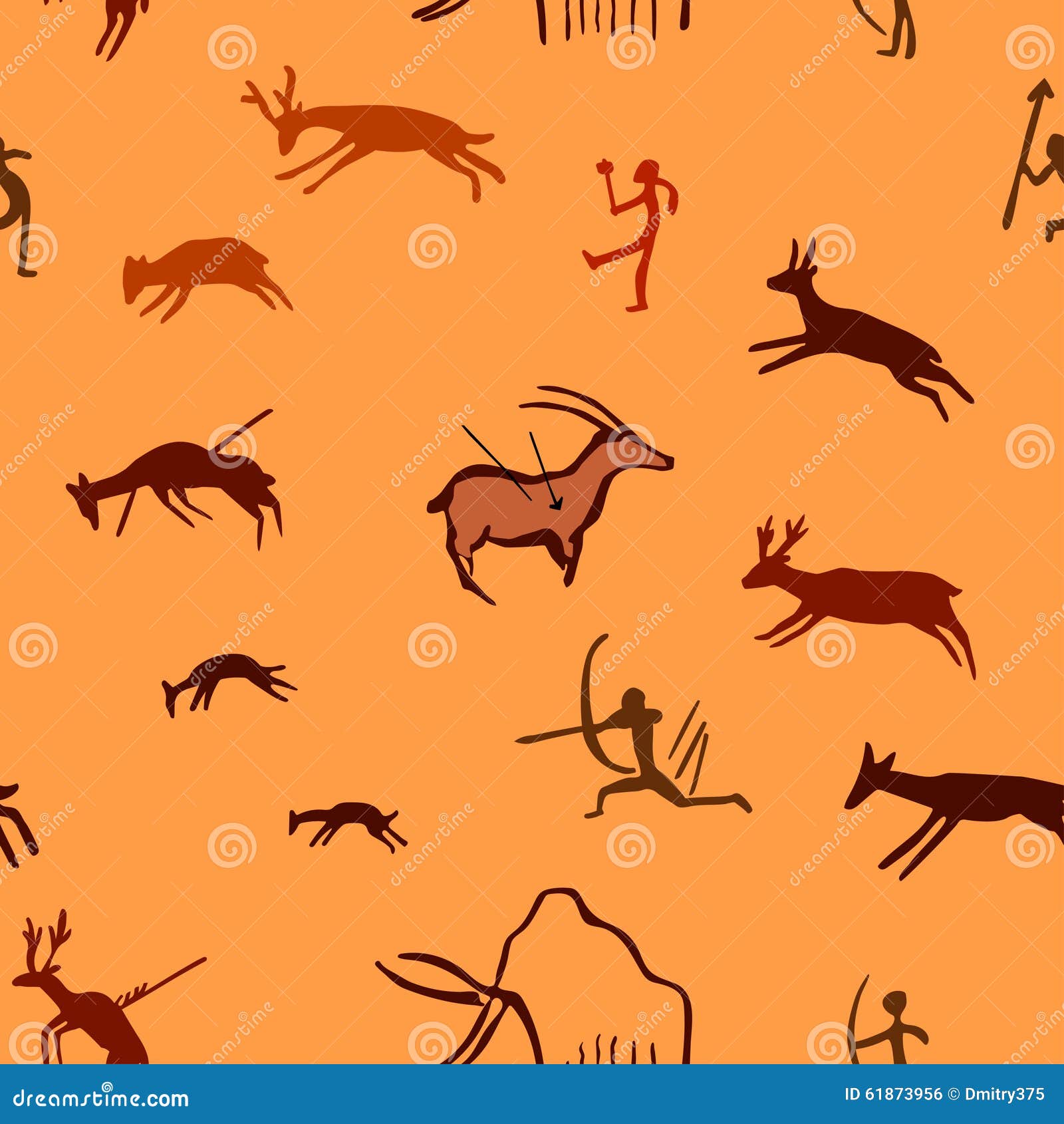 Prehistoric Art With The Image Of Textures And Animals, Mesolithic ...