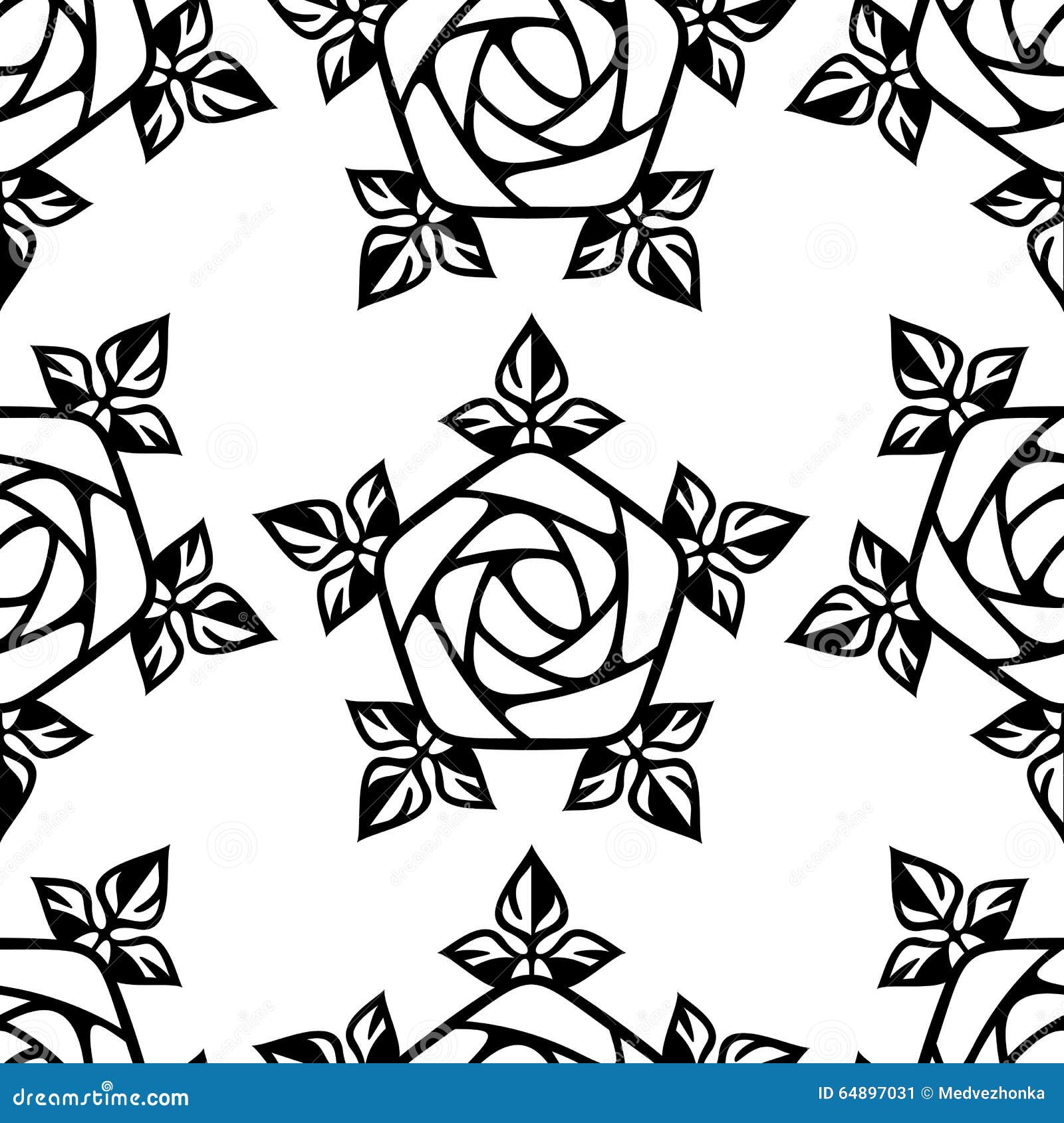 Seamless Pattern with Stylized Roses Stock Illustration - Illustration ...