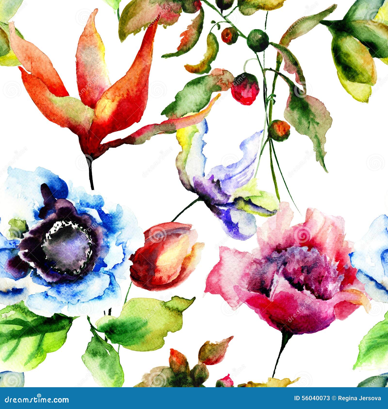 Seamless Pattern with Stylized Spring Flowers Stock Illustration ...