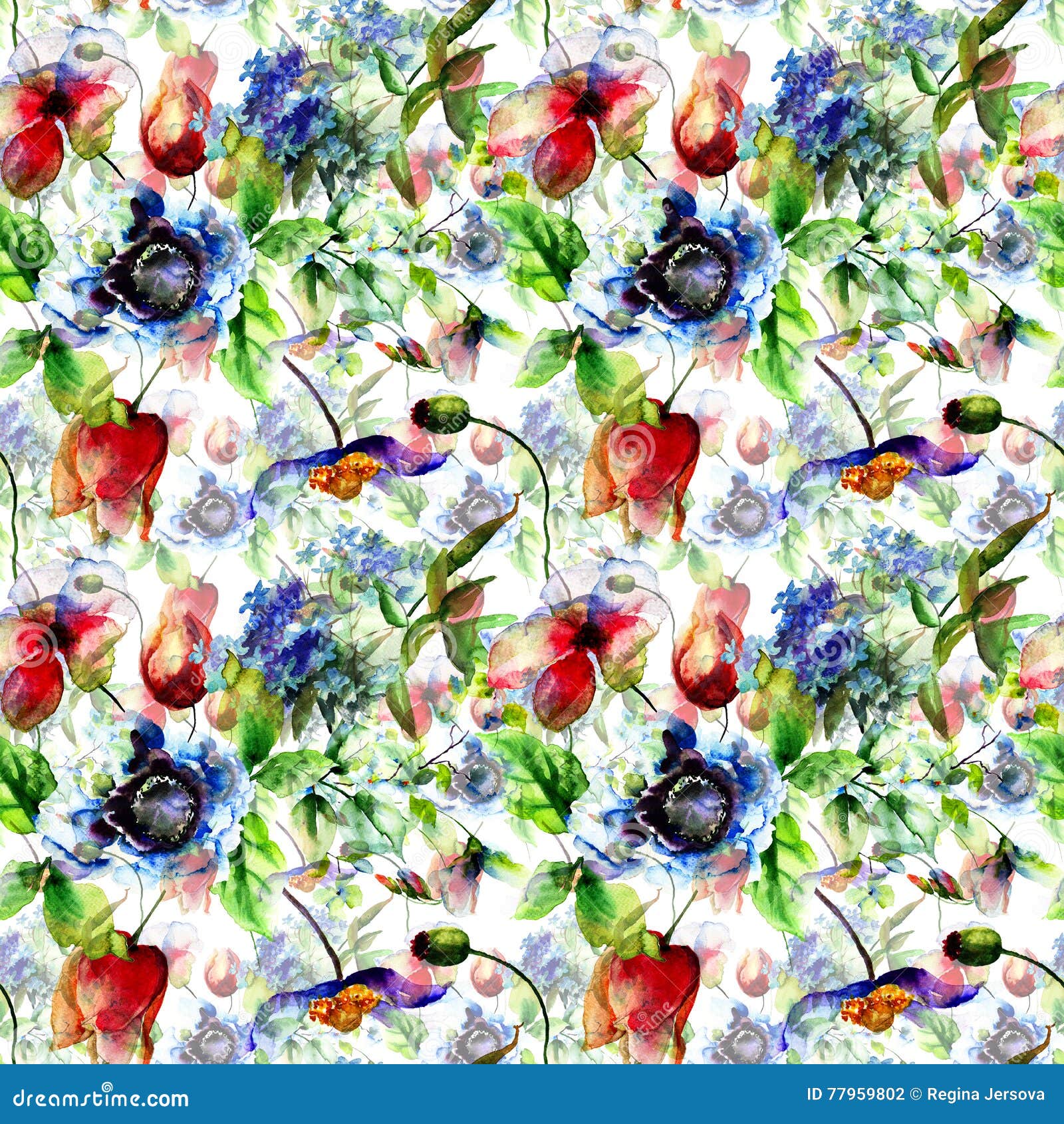 Seamless Pattern with Stylized Spring Flowers Stock Illustration ...