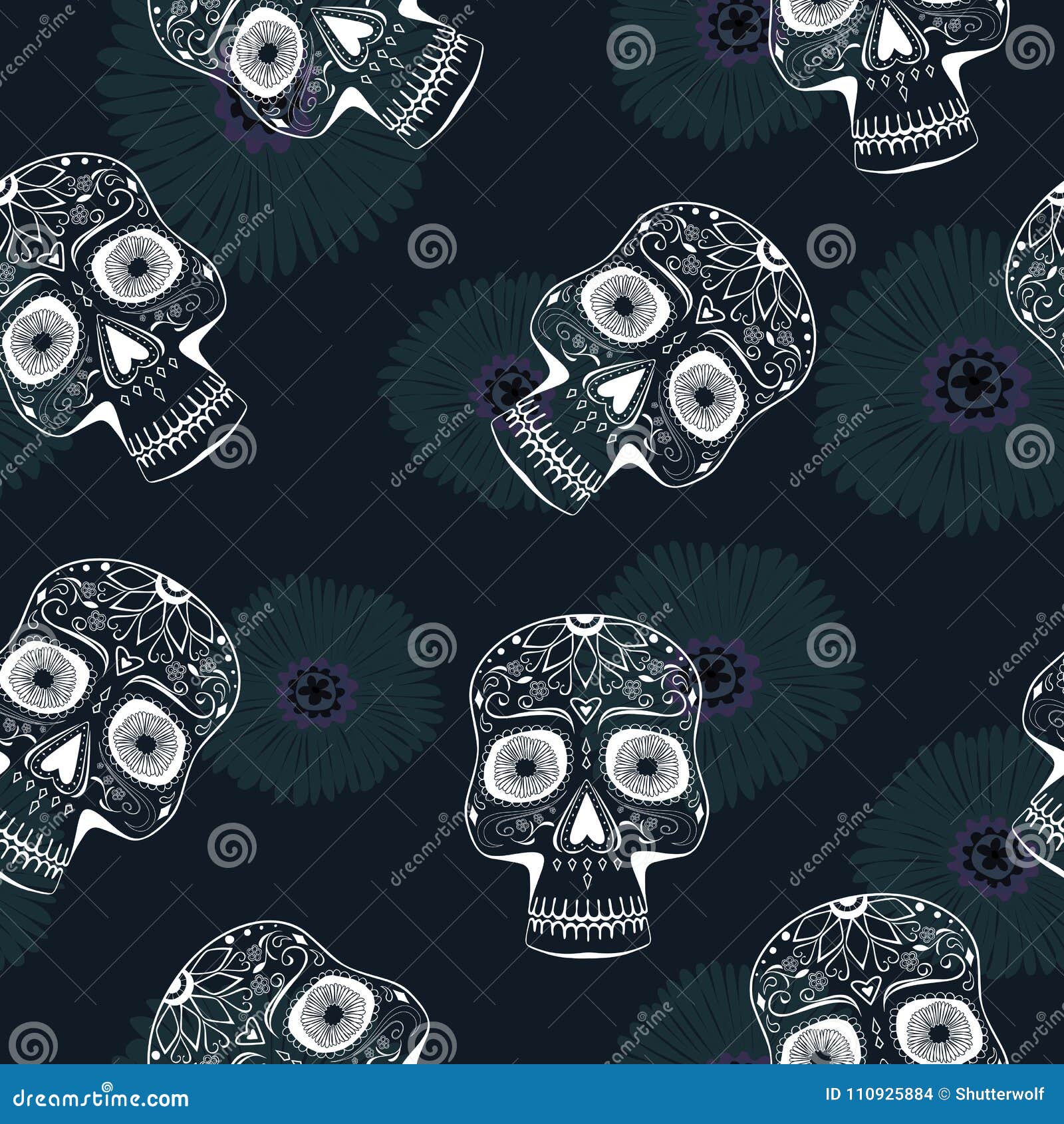Seamless Pattern with Stylized Sugar Skulls Stock Vector - Illustration ...