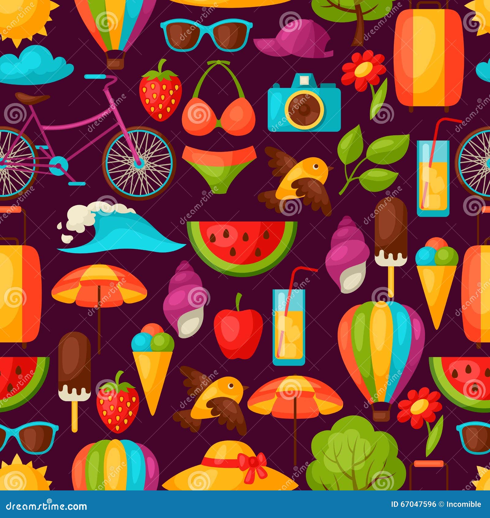 Seamless Pattern with Stylized Summer Objects. Background Made without ...