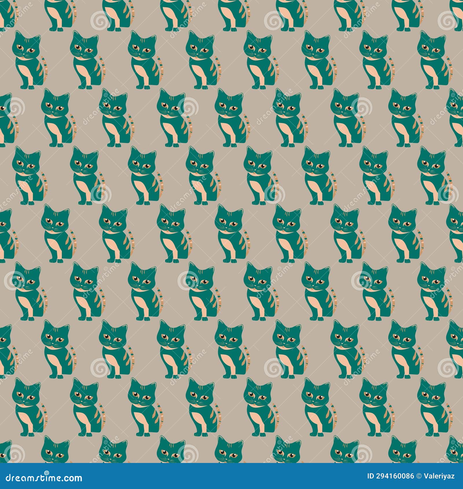 Seamless Pattern with Stylized Three Color Cat, Vector Graphics 1000x1000 Pixels. EPS10 Stock ...