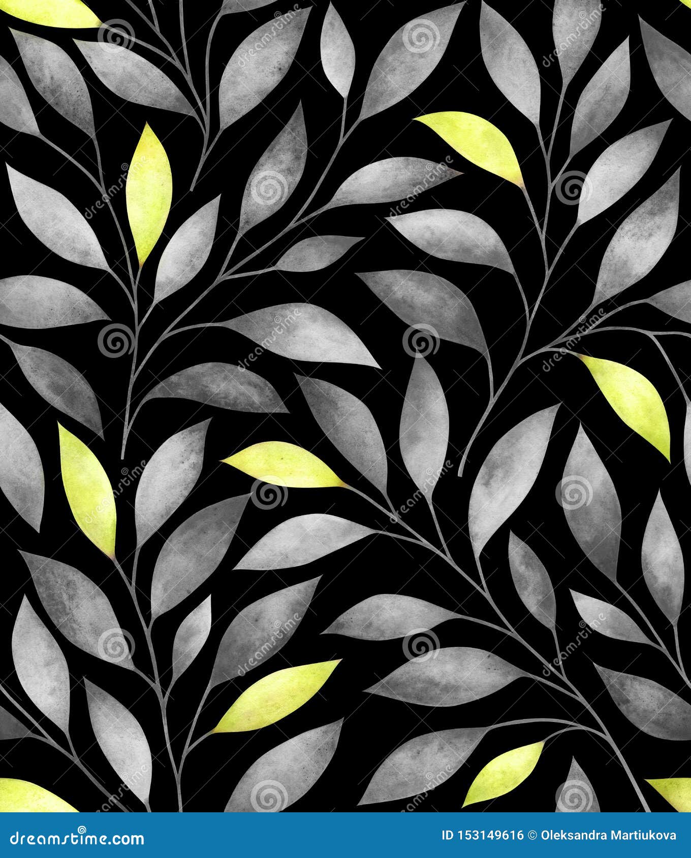 Seamless Pattern with Stylized Tree Branches. Watercolor Hand Drawn ...