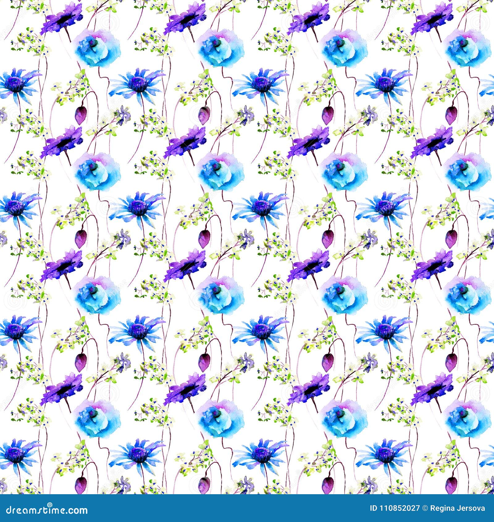 Seamless Pattern with Stylized Wild Flowers Stock Illustration ...