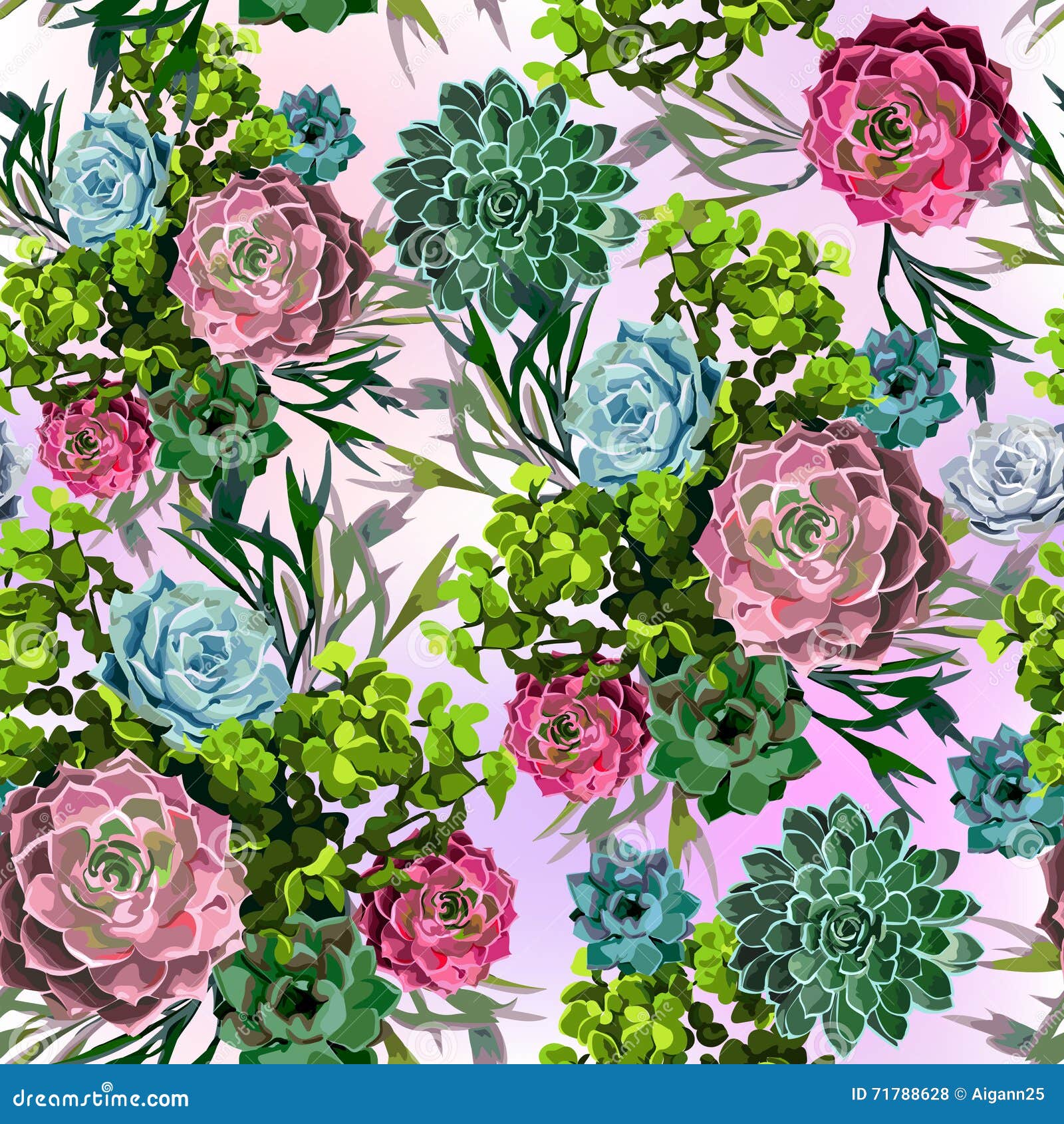 Seamless Pattern of Succulent Plant and Cactus. Stock Vector ...