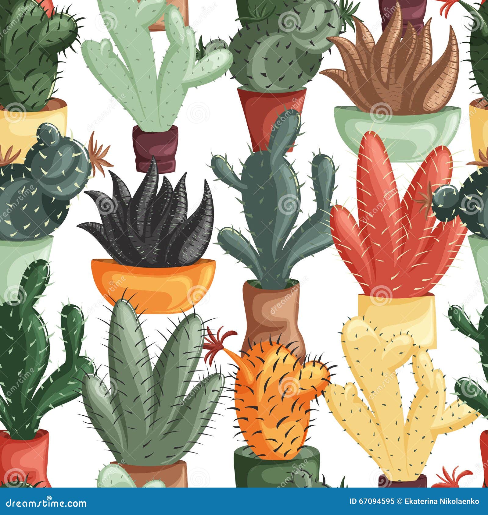 Seamless Pattern with Succulent Plants and Cactuses in Pots. Stock Vector - Illustration of ...